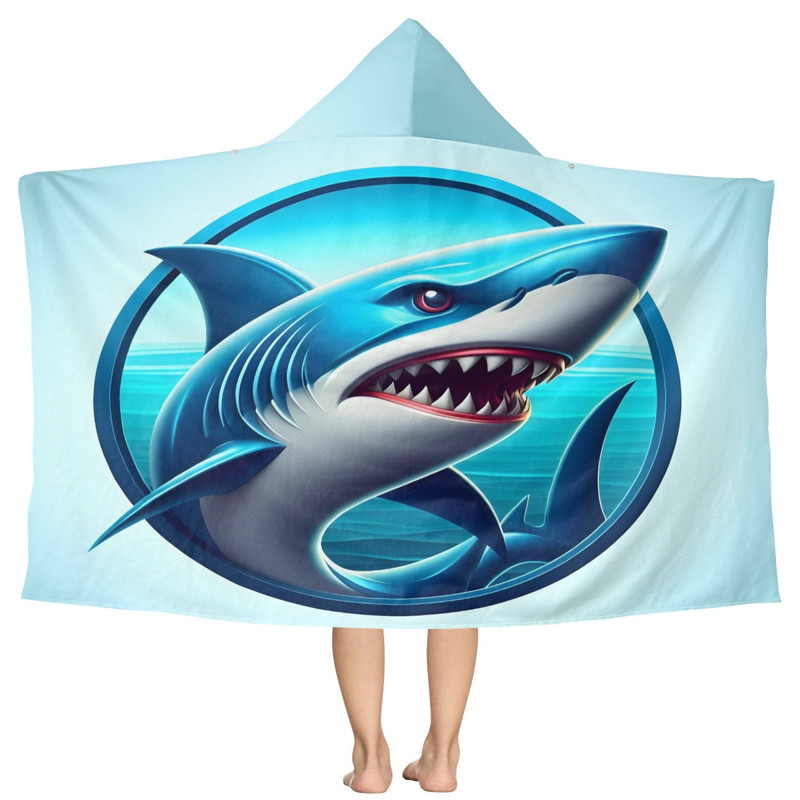 Shark Tale Pattern Beach Poncho - Microfiber - Towel - Kids Lightweight ...