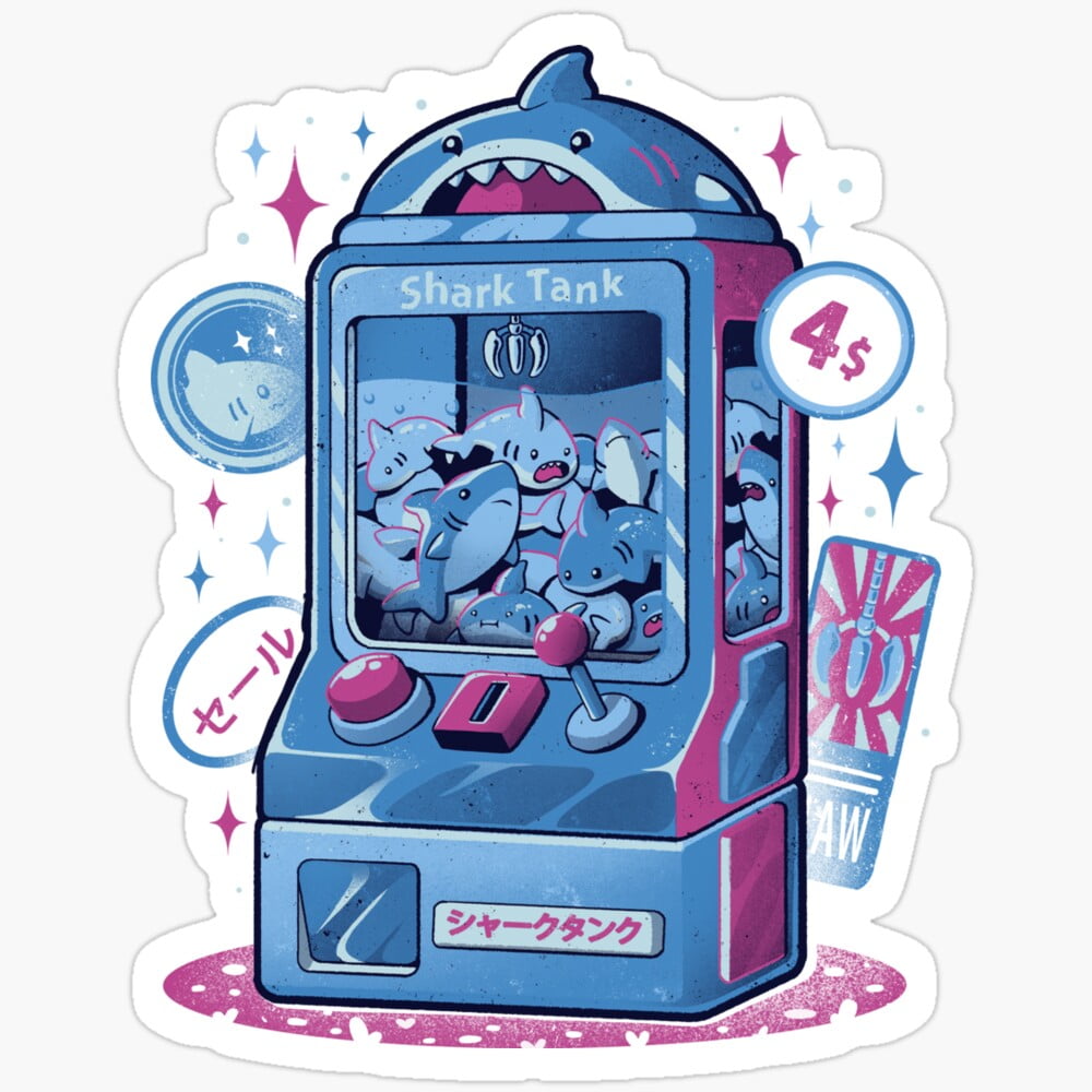 Shark Tank - Cute Sharks Arcade Gamer Gacha Gift Sticker Phone Decal ...