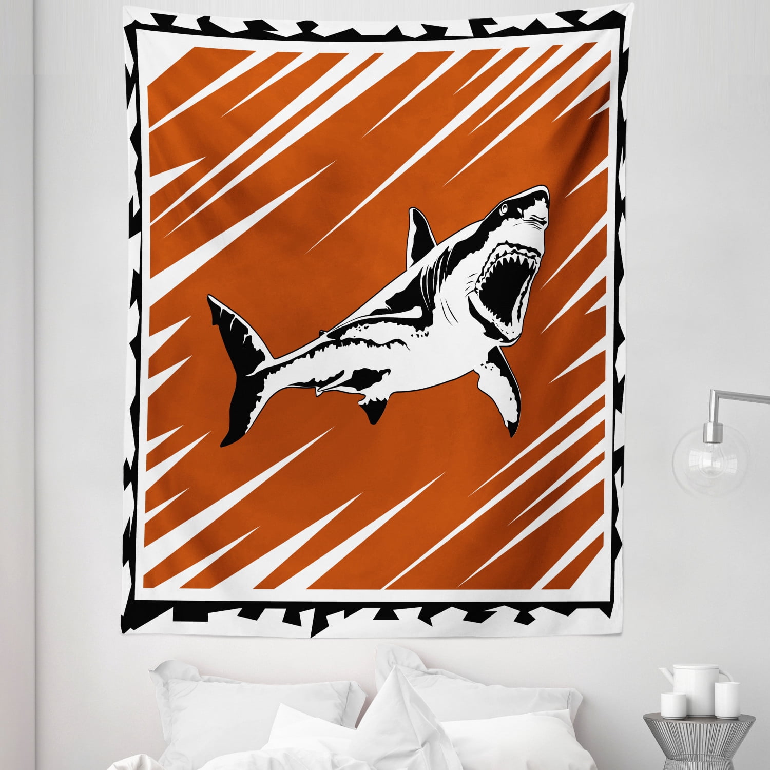 Shark Tapestry, Killer Sea Creature Swimming in the Ocean in Grunge ...