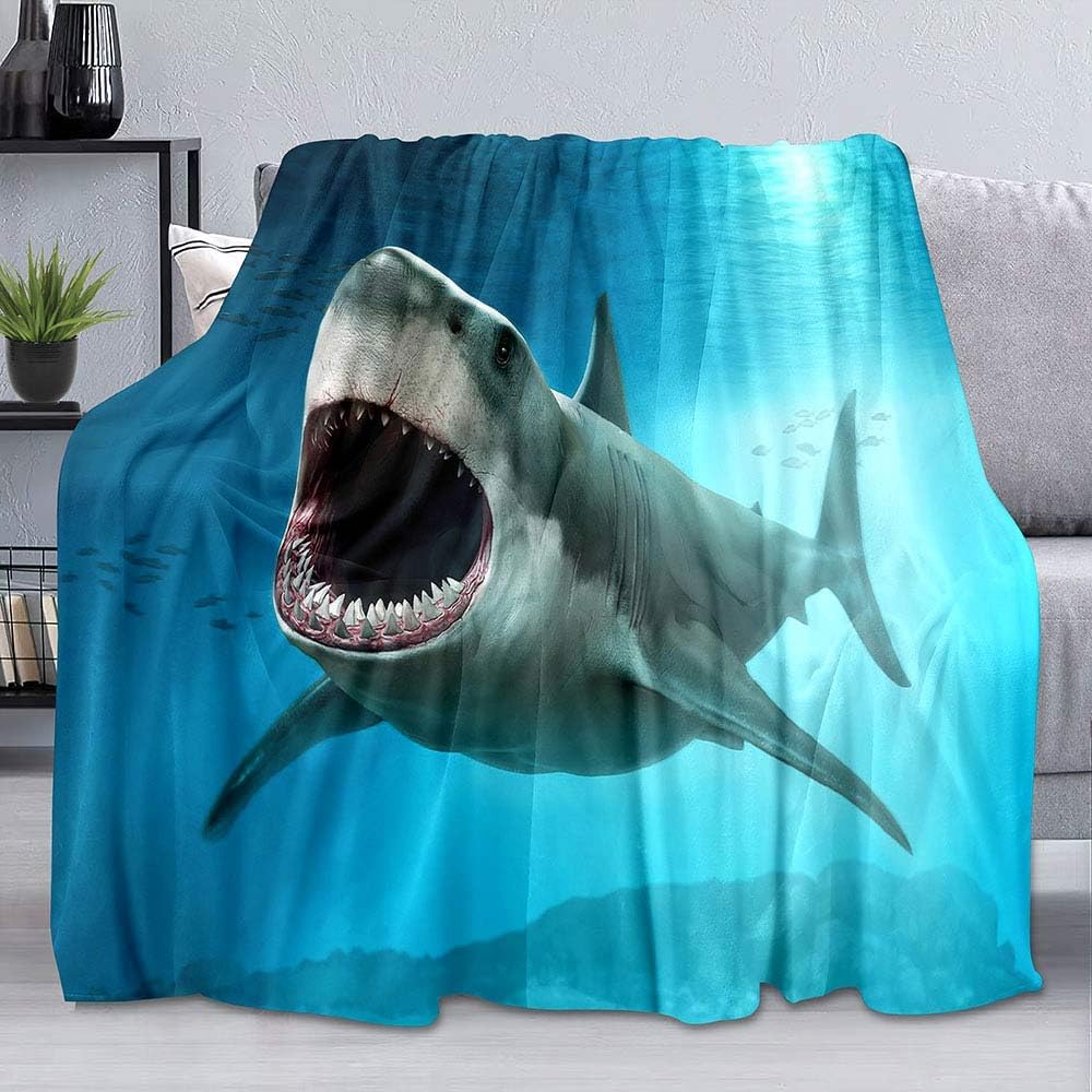 Shark Throw Blanket, Fish Marine Life Blue Sea Ocean Animal Blanket ...