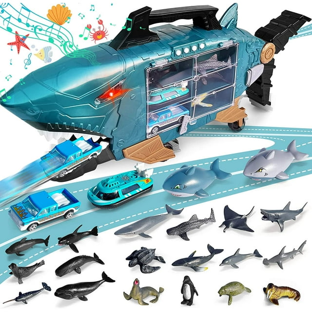 One Day Fun Shark Toy Set with LED & Music: Includes 2 Toy Trucks, 2 ...