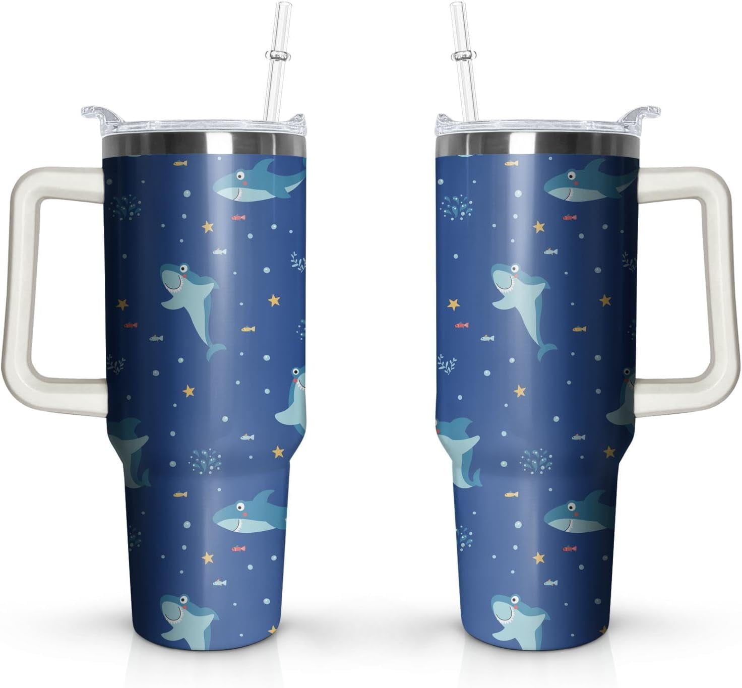Shark Tumbler 40oz With Handle Lid and Straw - Shark Gifts for Shark ...