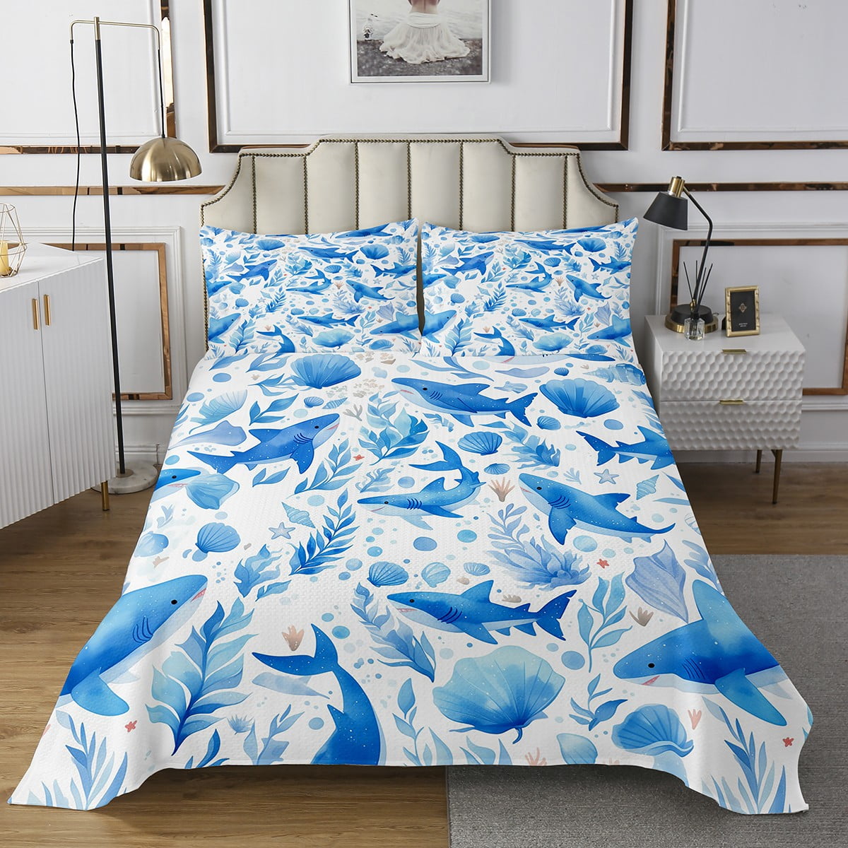 Shark Twin Bedding Set Bedroom,Ocean Sealife Bedspread Set,Sea Shell ...