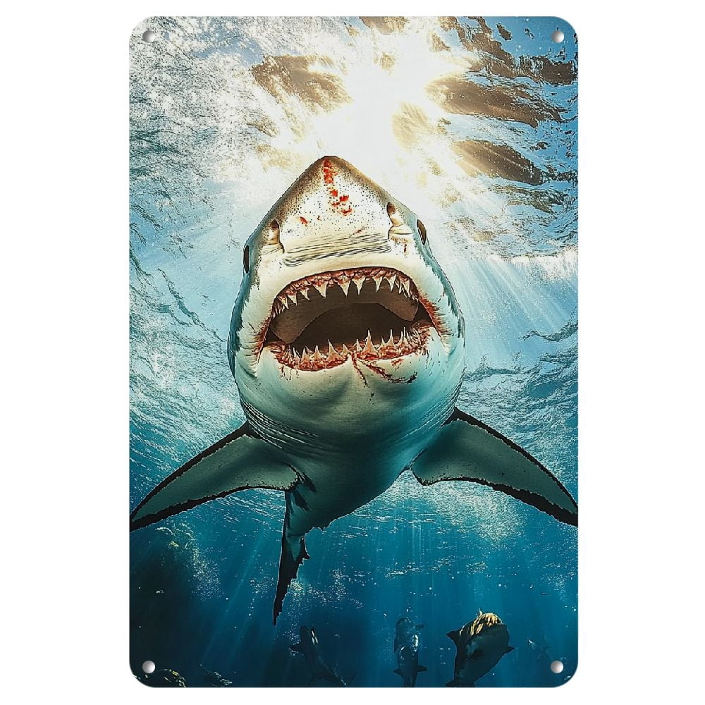 Shark Underwater Scene Iron Metal Sign, 8x12 Inch Frameless Wall Art ...