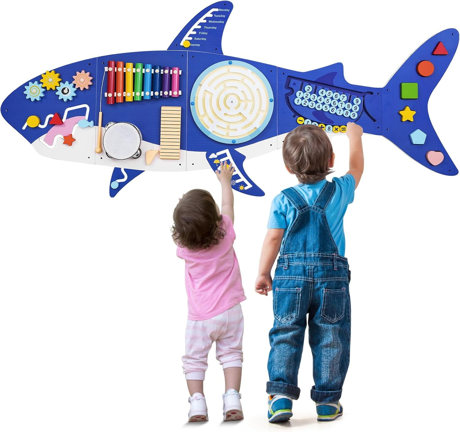Shark Wall Busy Board Panels,11-in-1 Montessori Sensory Toys, Toddler ...