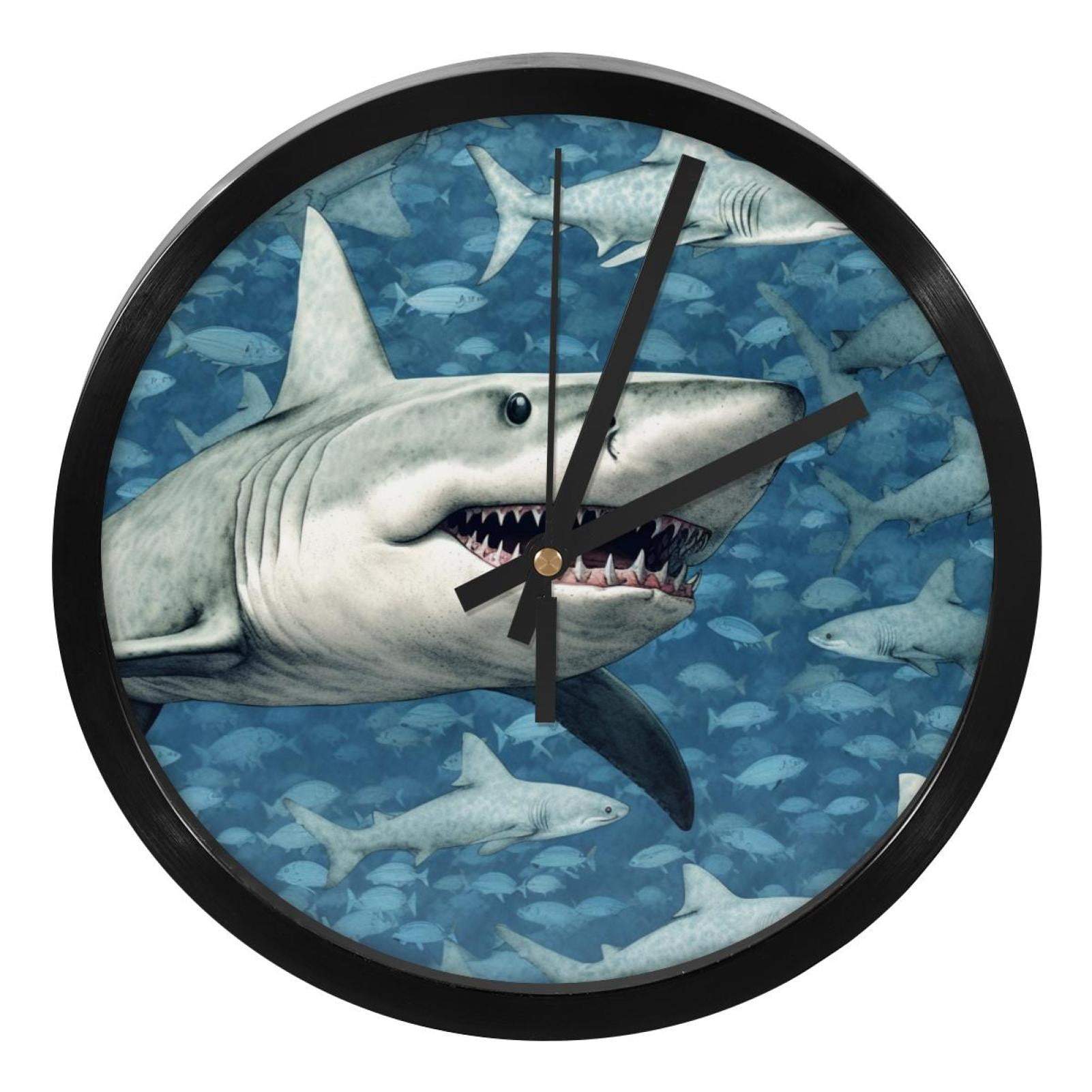 Shark Wall Clock, 9.8 Inches, Silent, Not Ticking, Round Digital Clock ...