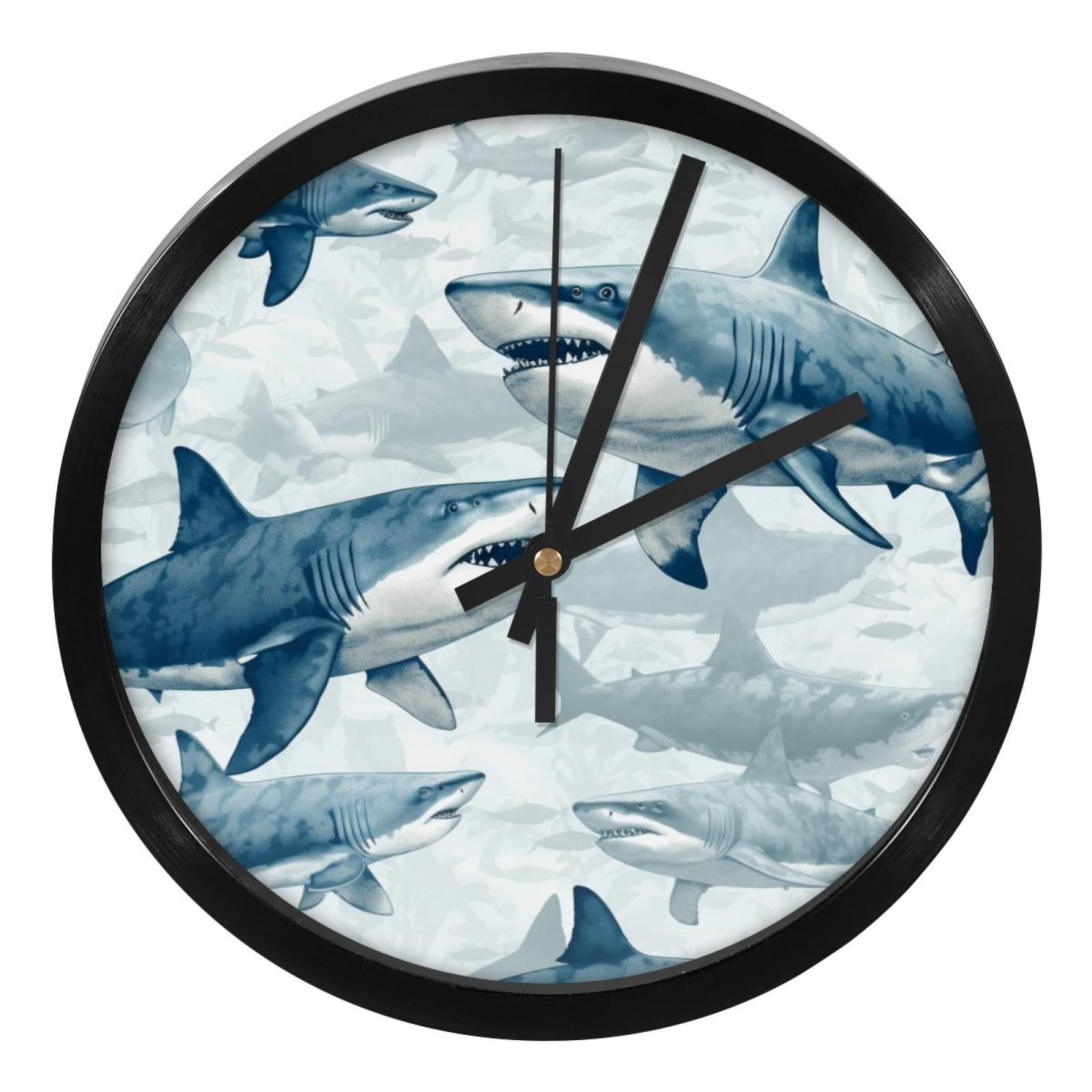 Shark Wall Clock, 9.8 Inches, Silent, Not Ticking, Round Digital Clock ...