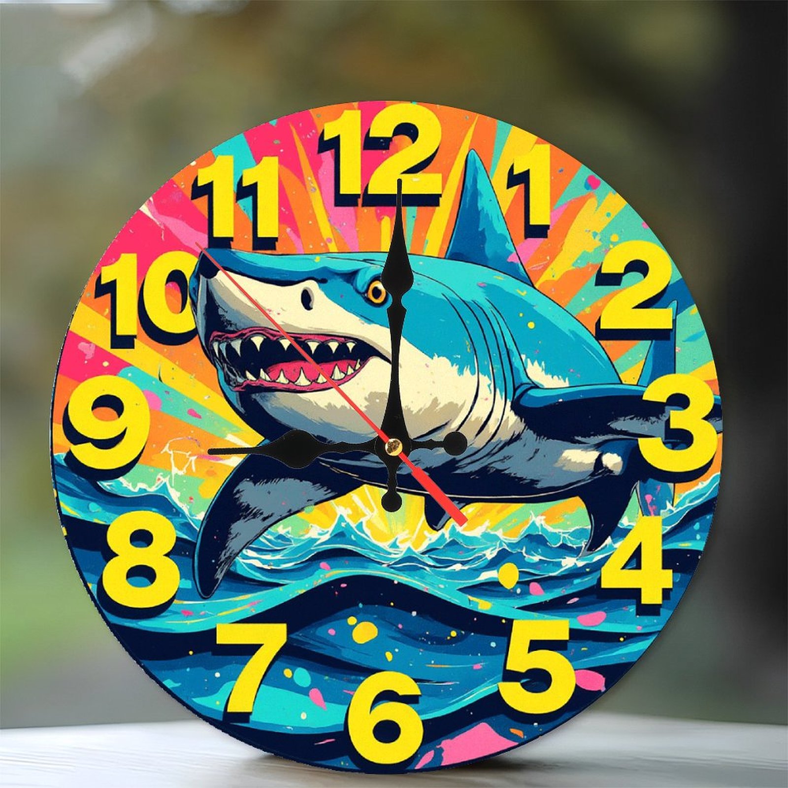 Shark Wall Clock Art 10-Inch Silent Wooden Wall Clock, Battery Operated ...
