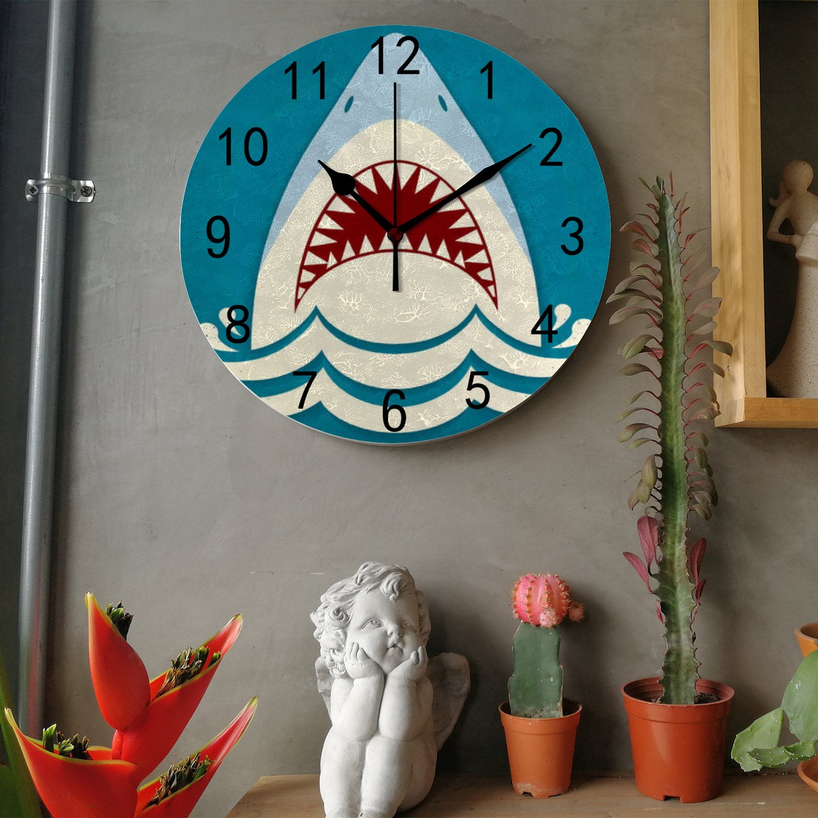 Shark Wall Clocks Battery Operated, 10 Inch Silent Non Ticking Clocks ...