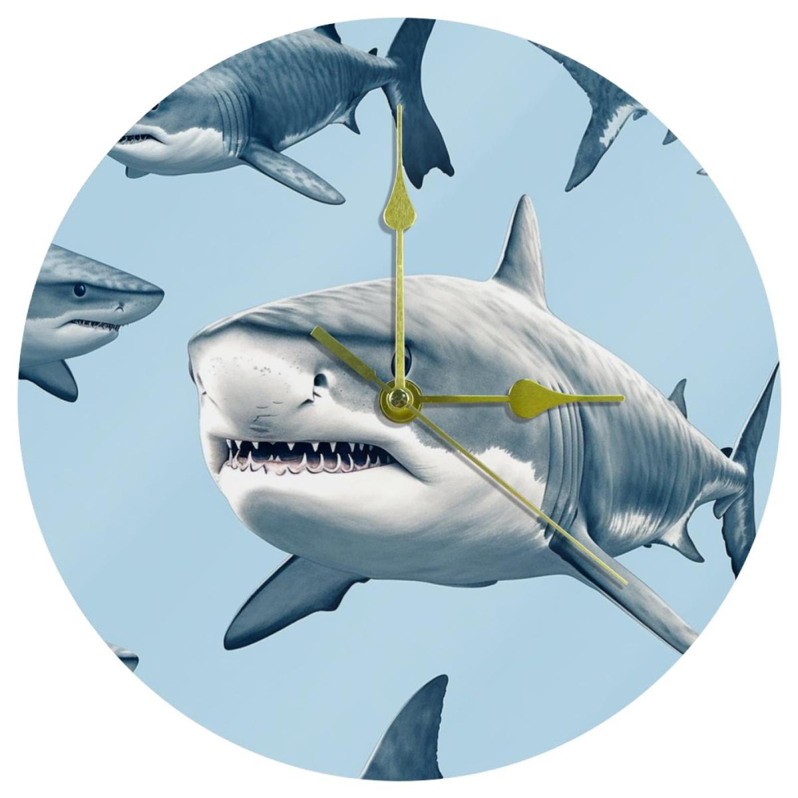 Shark Wall Clocks: Round Acrylic 9.8 Inches Silent Non Ticking Battery ...