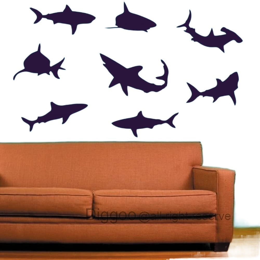 Shark Wall Decal Beach Decor - Shark Decor Vinyl Wall Decals Set of ...