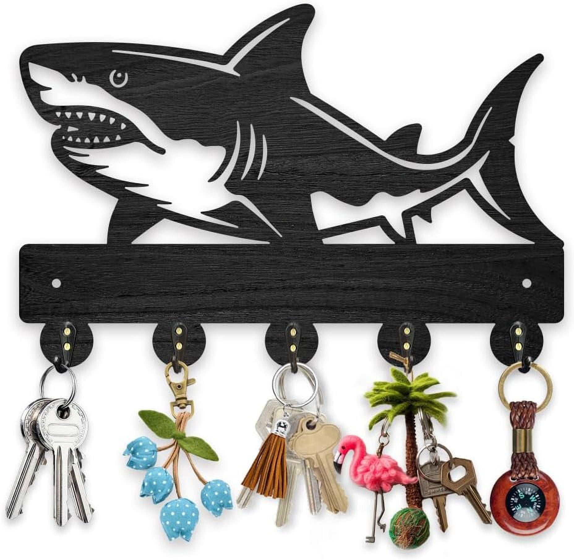 Shark Wall Mount Coat Rack Wood Fish Key Hanger for Wall 11.8×7.9inch ...