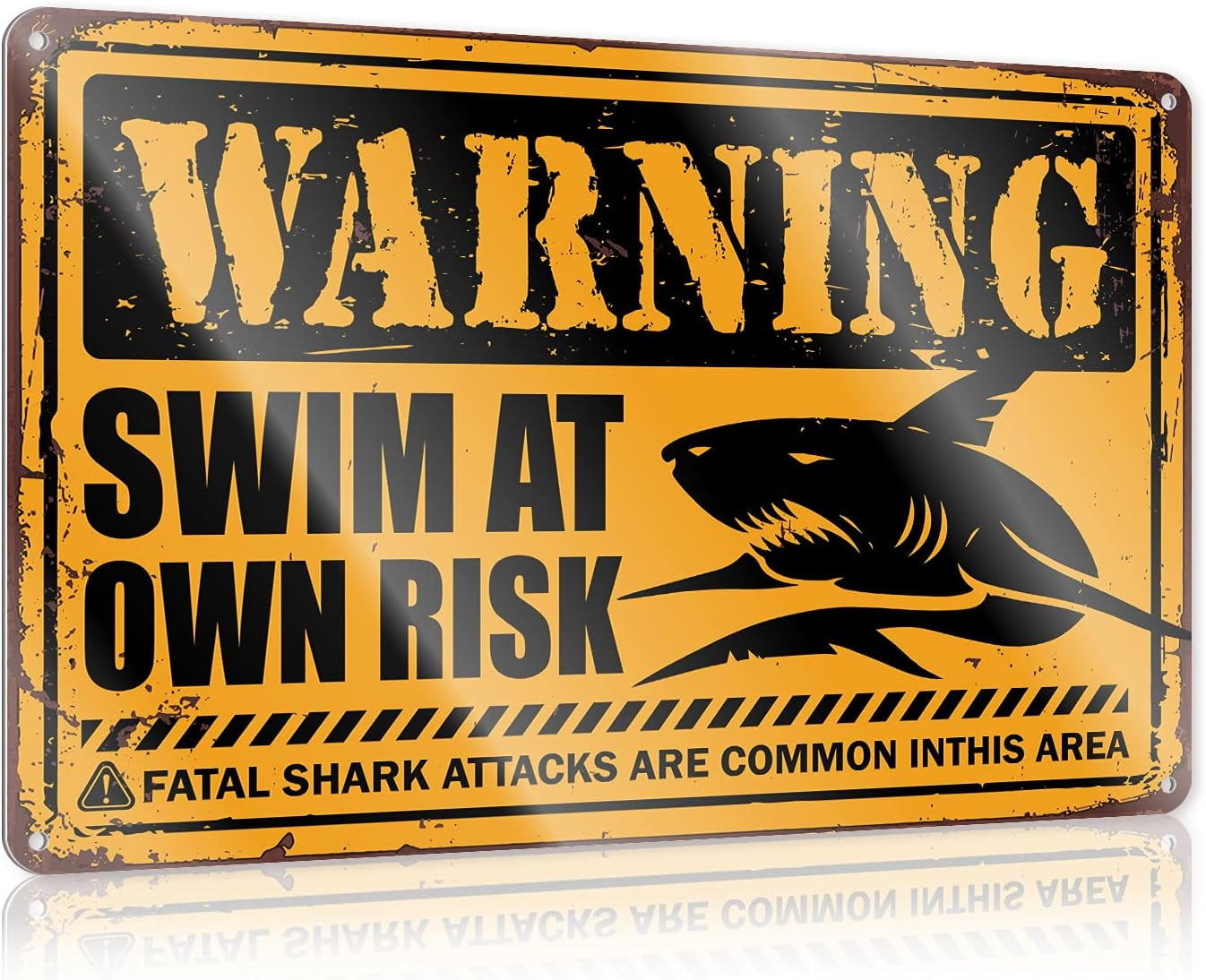 Shark Warning Sign Swim at Own Risk Poster Cinema Wall Decoration Metal ...