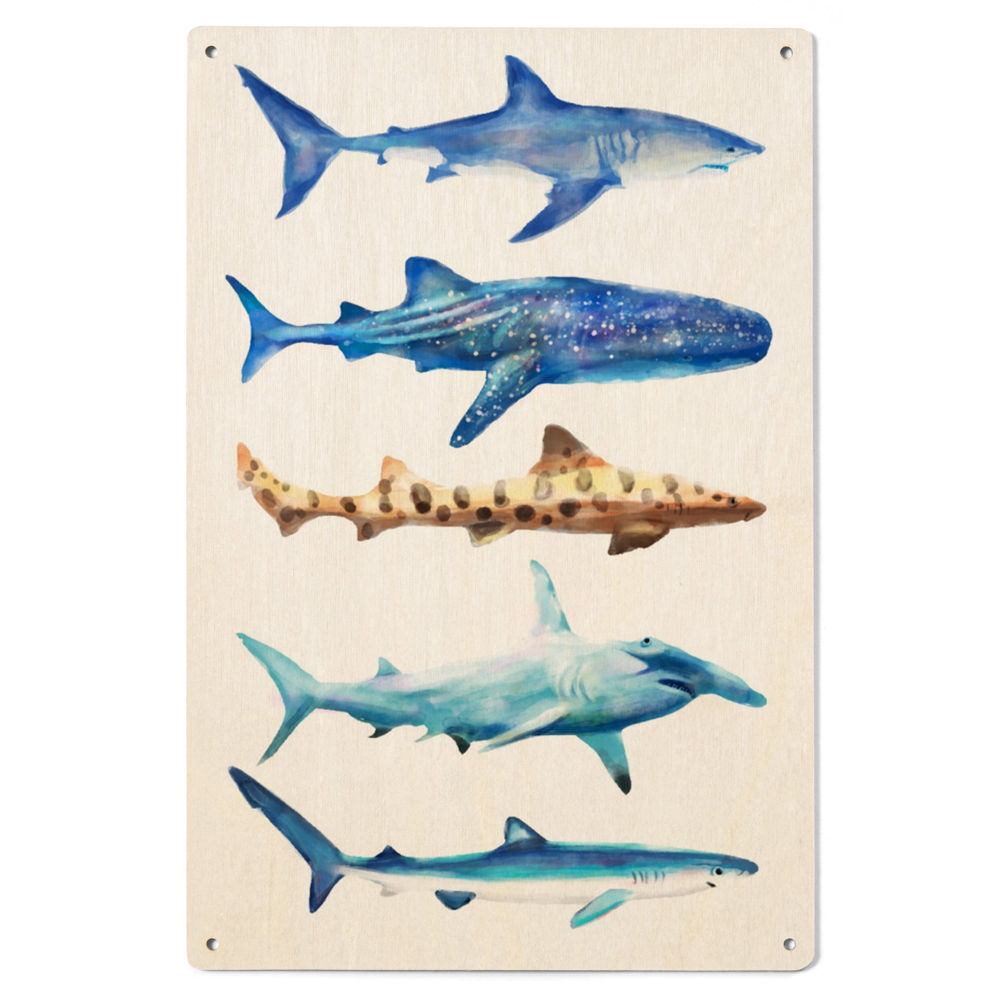 Shark, Watercolor Birch Wood Wall Sign (6x9 Rustic Home Decor, Ready to ...