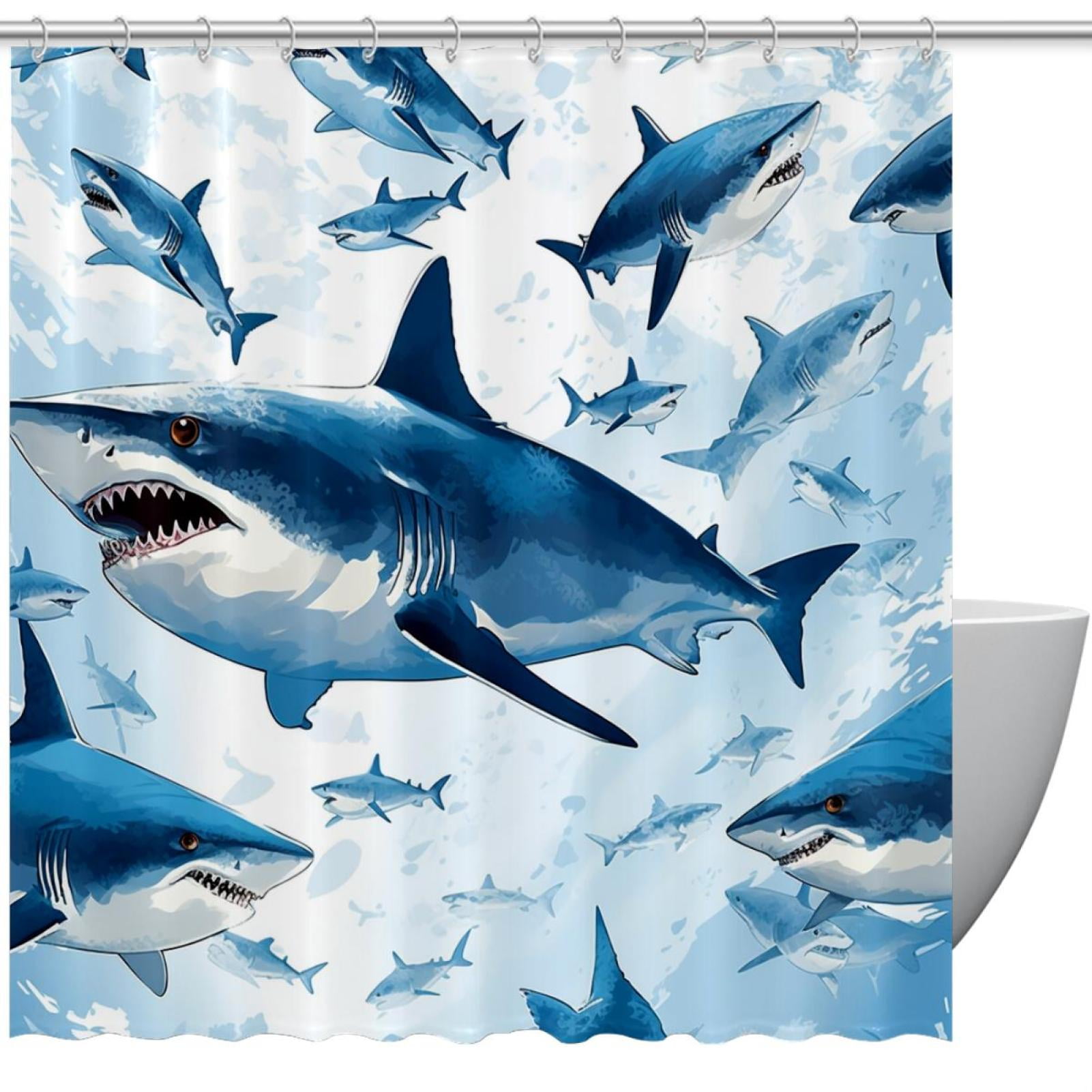 Shark Waterproof Shower Curtain Set with Hook, Printed Design for ...