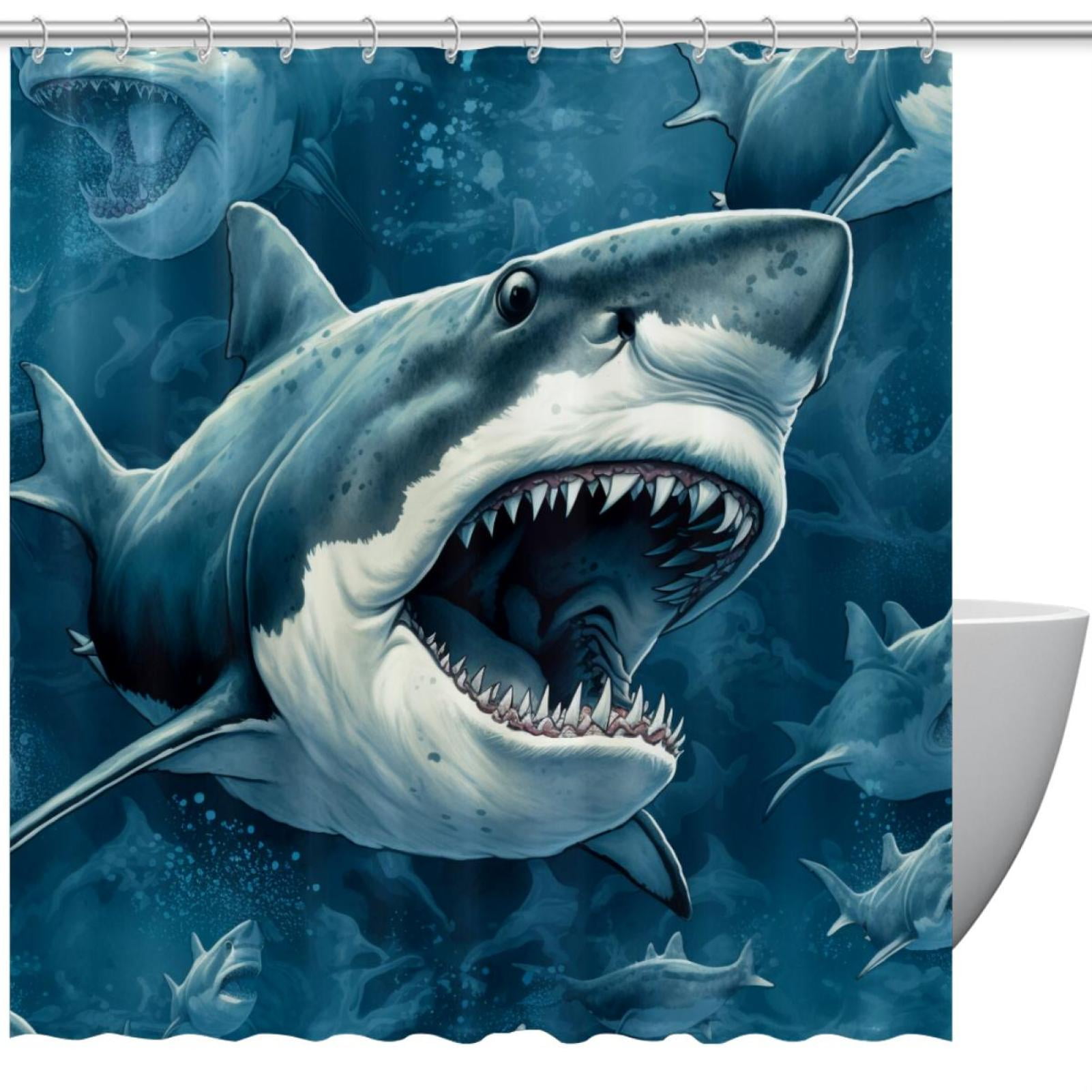 Shark Waterproof Shower Curtain Set with Hook, Printed Design for ...