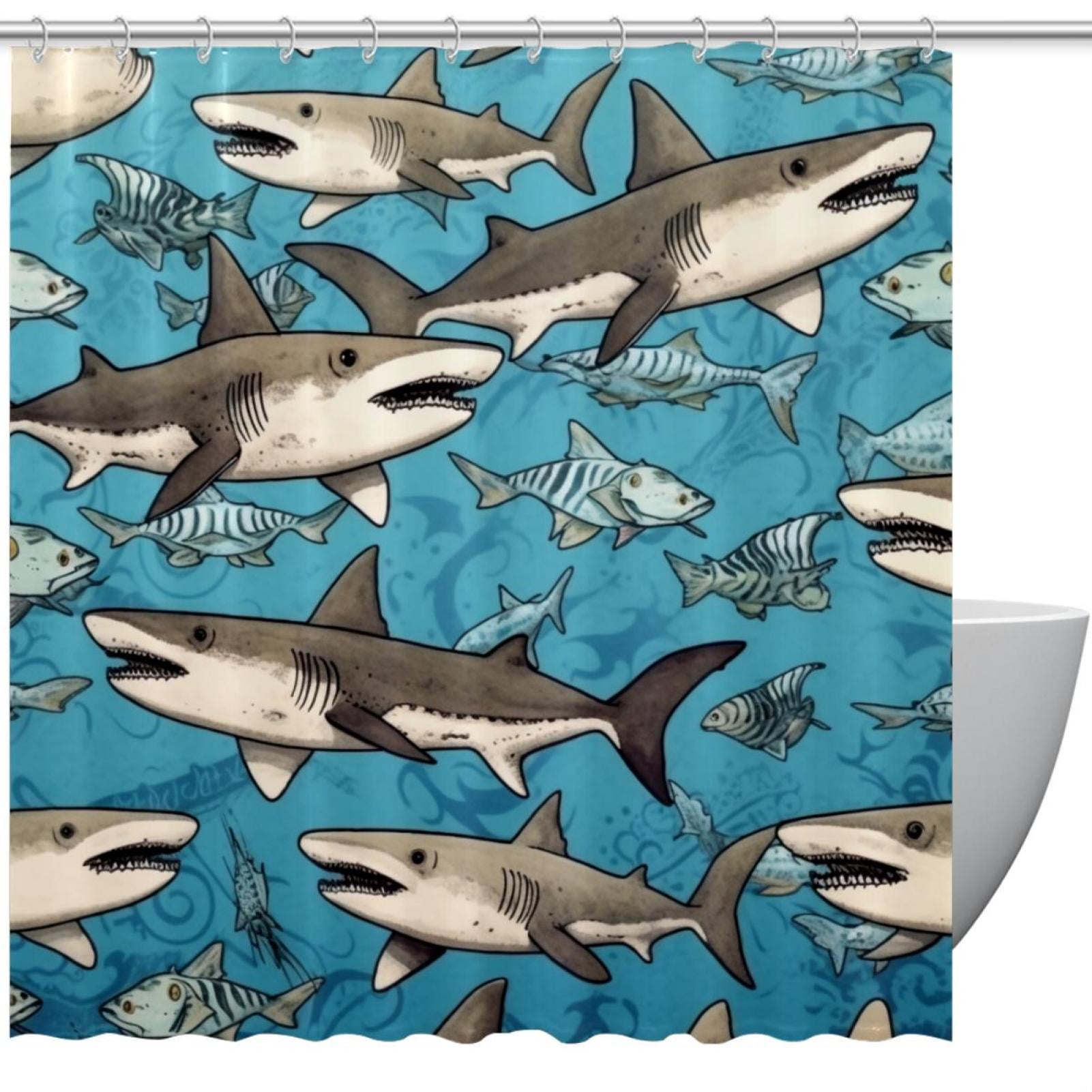 Shark Waterproof Shower Curtain Set with Hook, Printed Design for ...