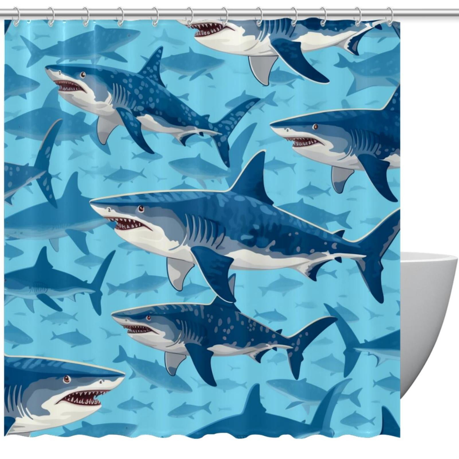 Shark Waterproof Shower Curtain Sets with Hook, Printed Design for ...