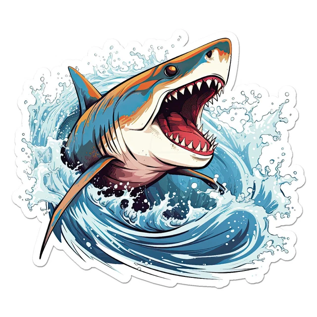 Shark Wave Bite Sticker Phone Decal Water Bottle Stickers Car Decals ...