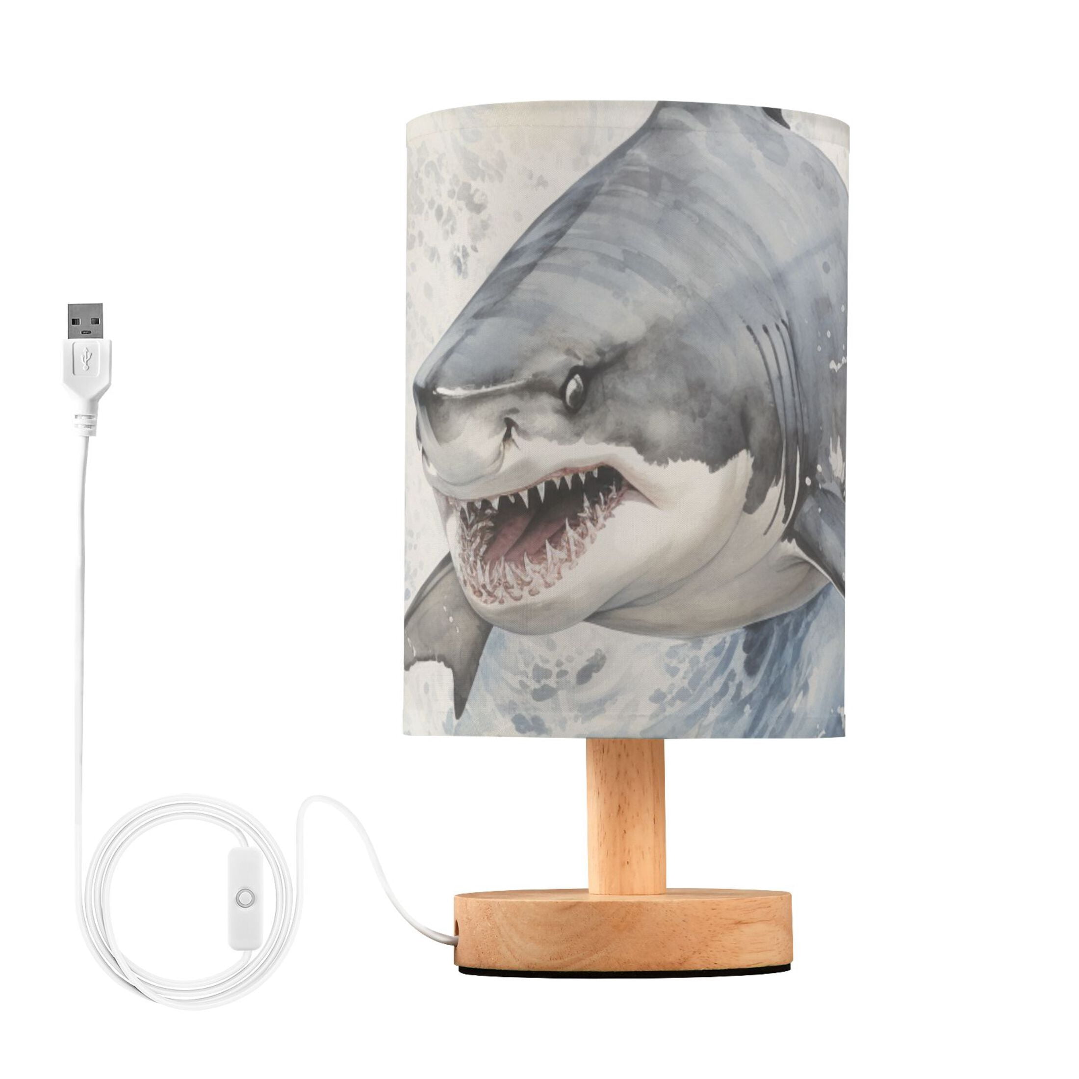 Shark Wave Blue Table Lamp USB Bedside Desk Nightstand Lamp Printed ...
