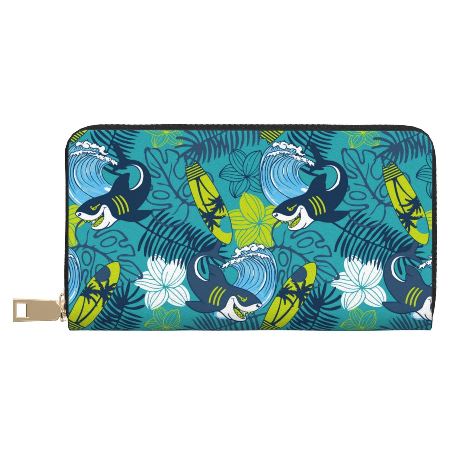 Shark Wave Skateboard Wallet Women, Leather Bifold Multi Card Wallet ...