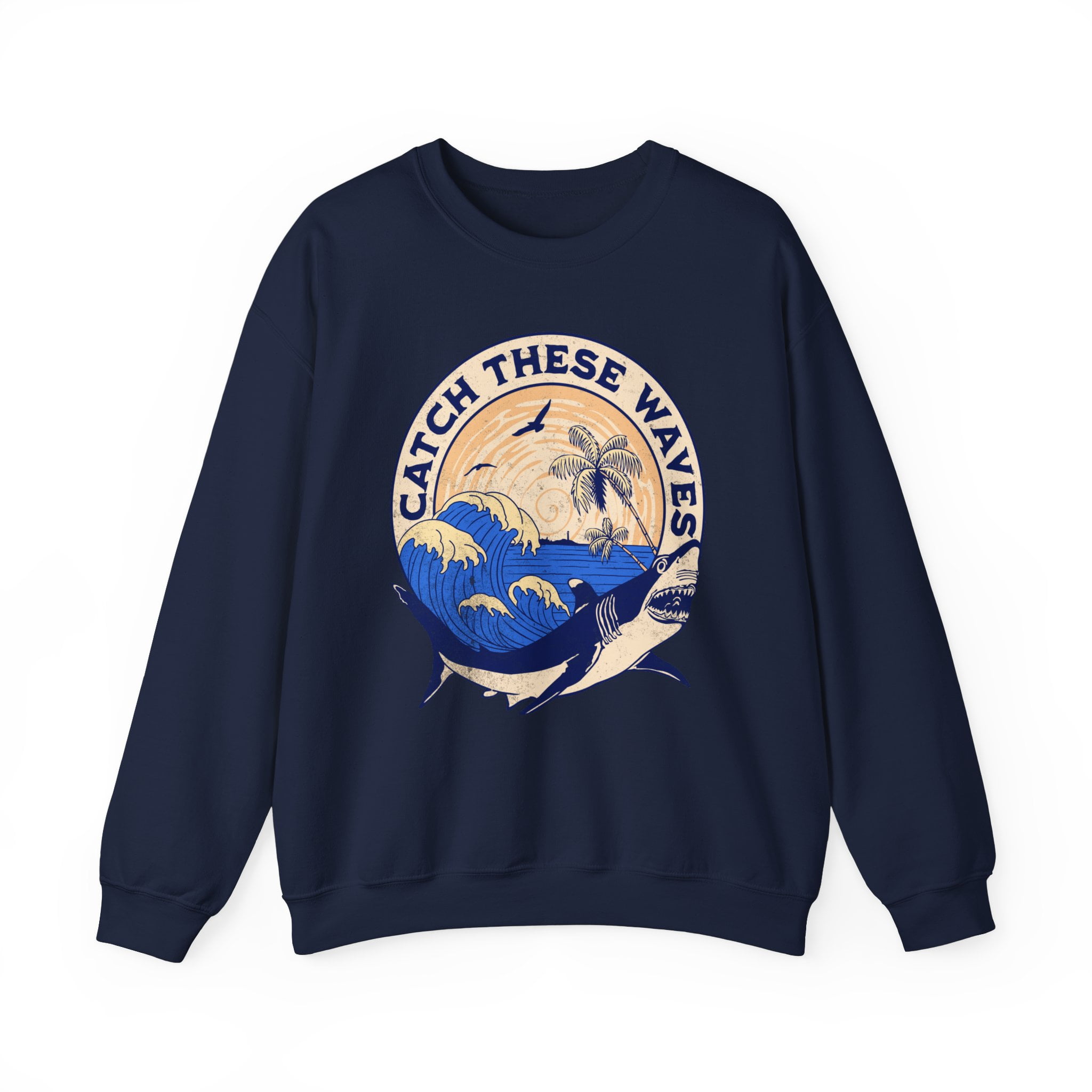 Shark Waves Unisex Sweatshirt, Beach Ocean Hawaii Summer Retro ...