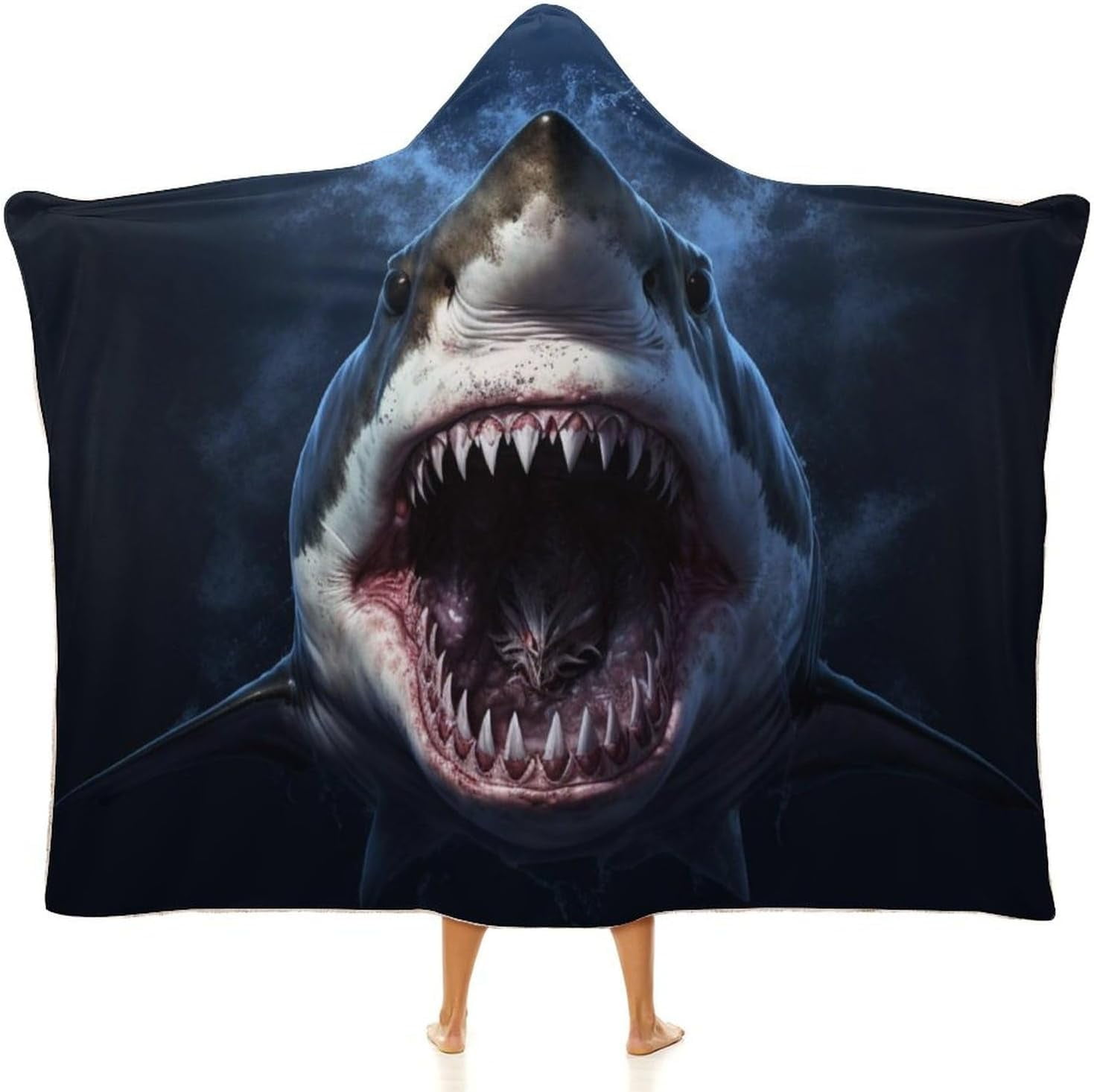 Shark Wearable Blanket Fleece Hooded Robe Cloak Throw Quilt Poncho ...