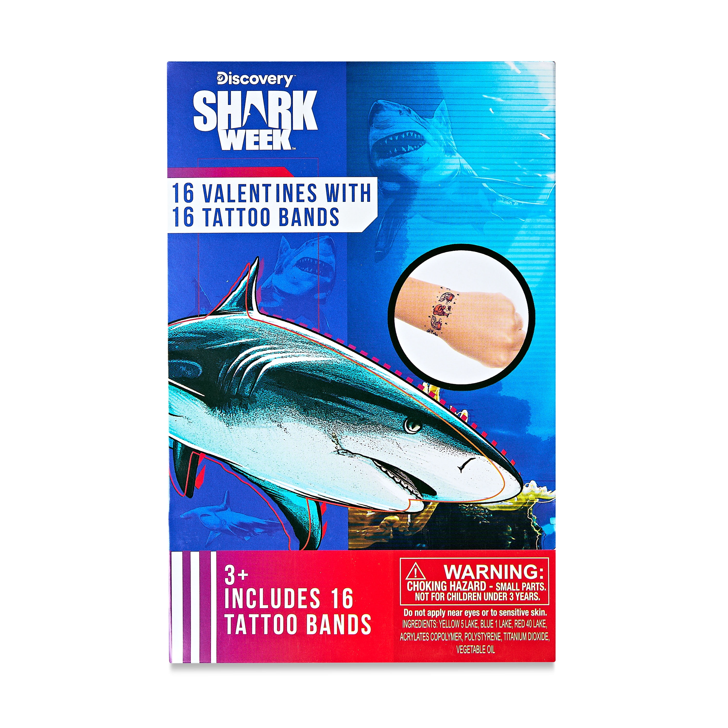 Shark Week Valentine Exchange Cards, Temporary Tattoo Band, Party, Paper, 16 Count - Walmart.com