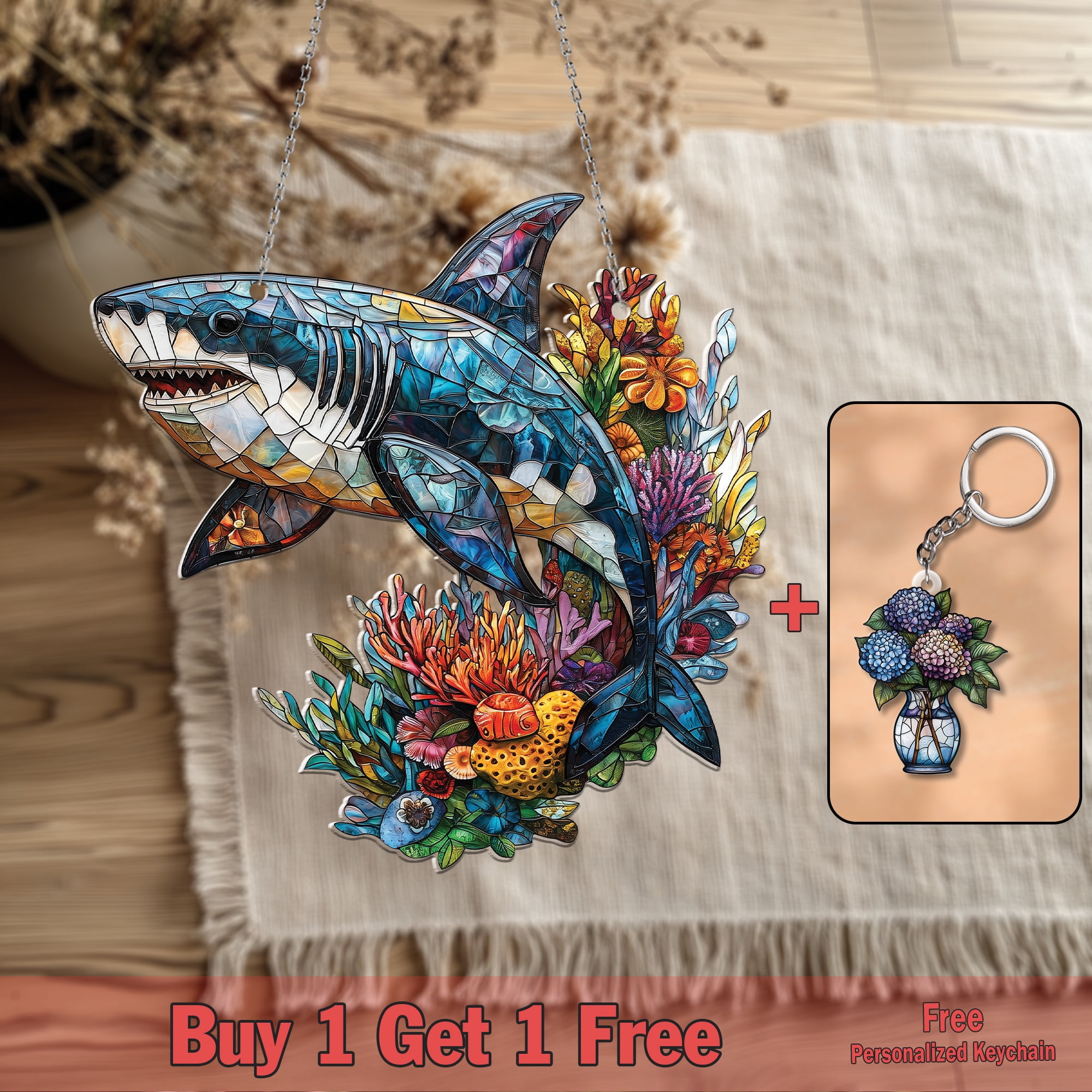 Shark Window Hanging - Majestic Great White Shark Suncatcher with Coral ...