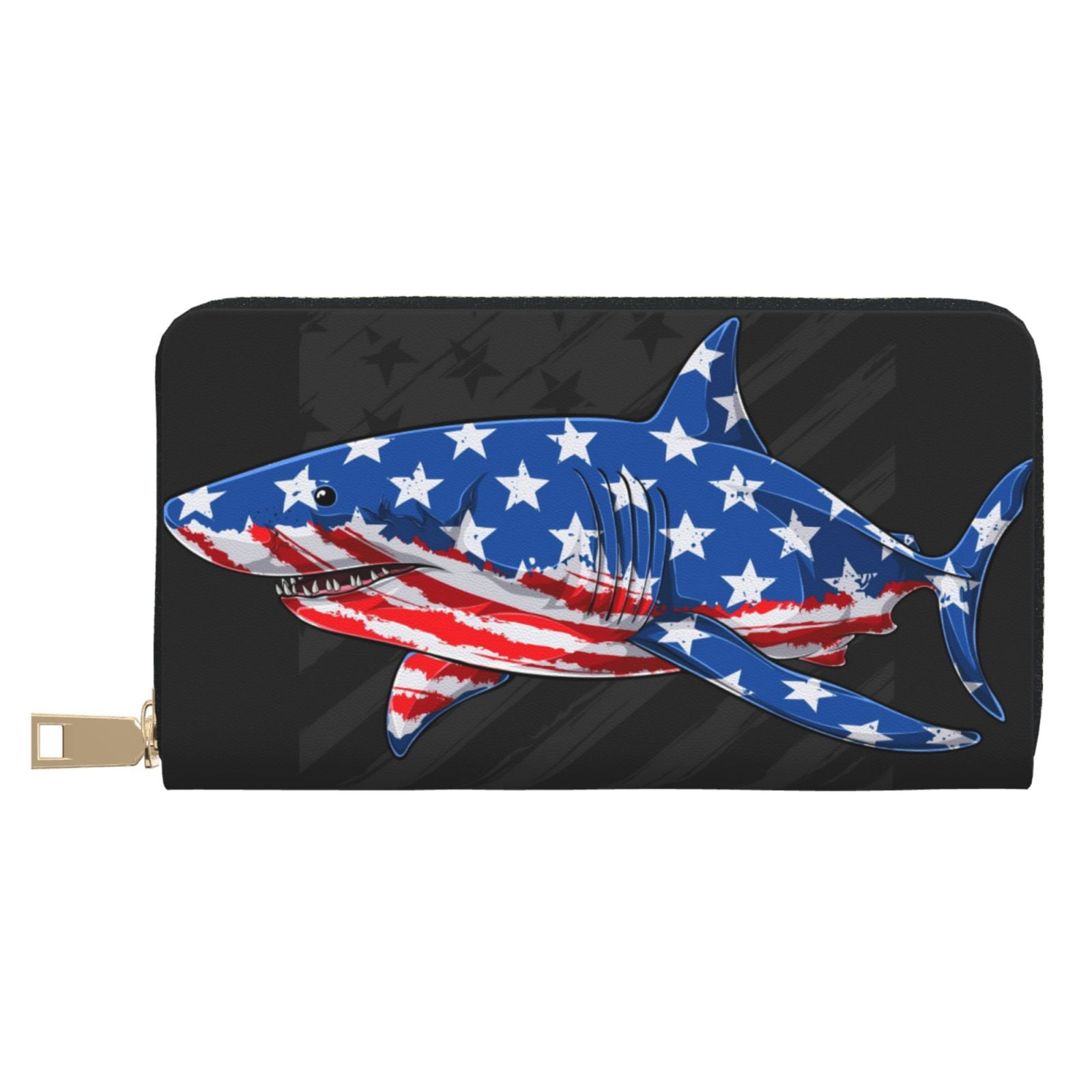 Shark With USA Flag Wallet Women, Leather Bifold Multi Card Wallet ...