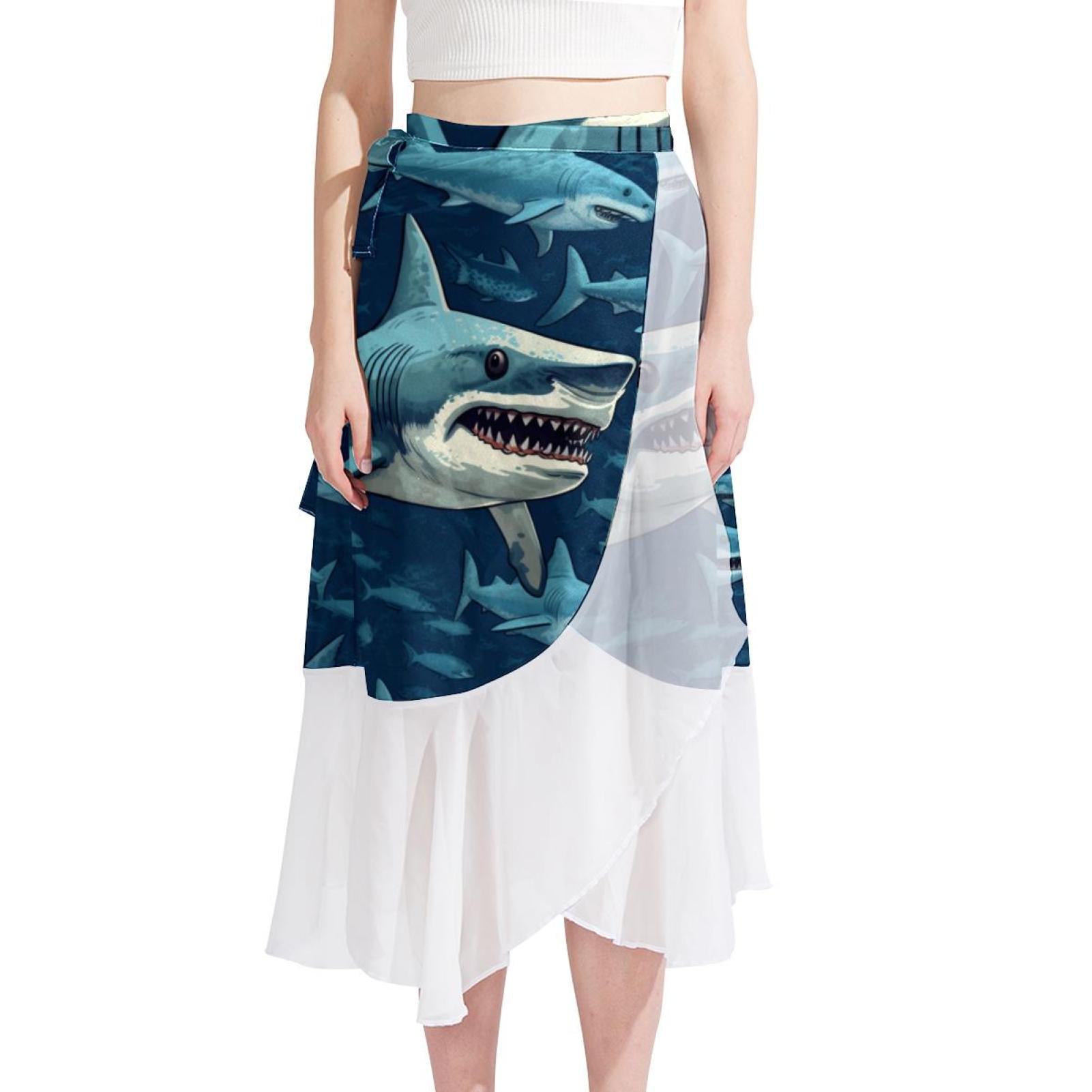 Shark Women's Chiffon Beach Dress with Polyester Straps - Summer Dress ...