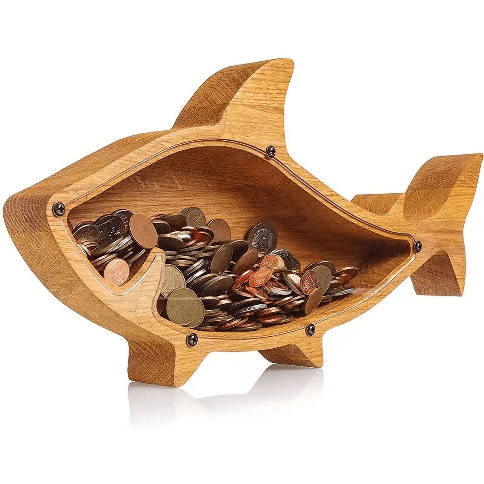Patrok Shark Wooden Animal Money Bank, Coin Box for Kids and Adults ...