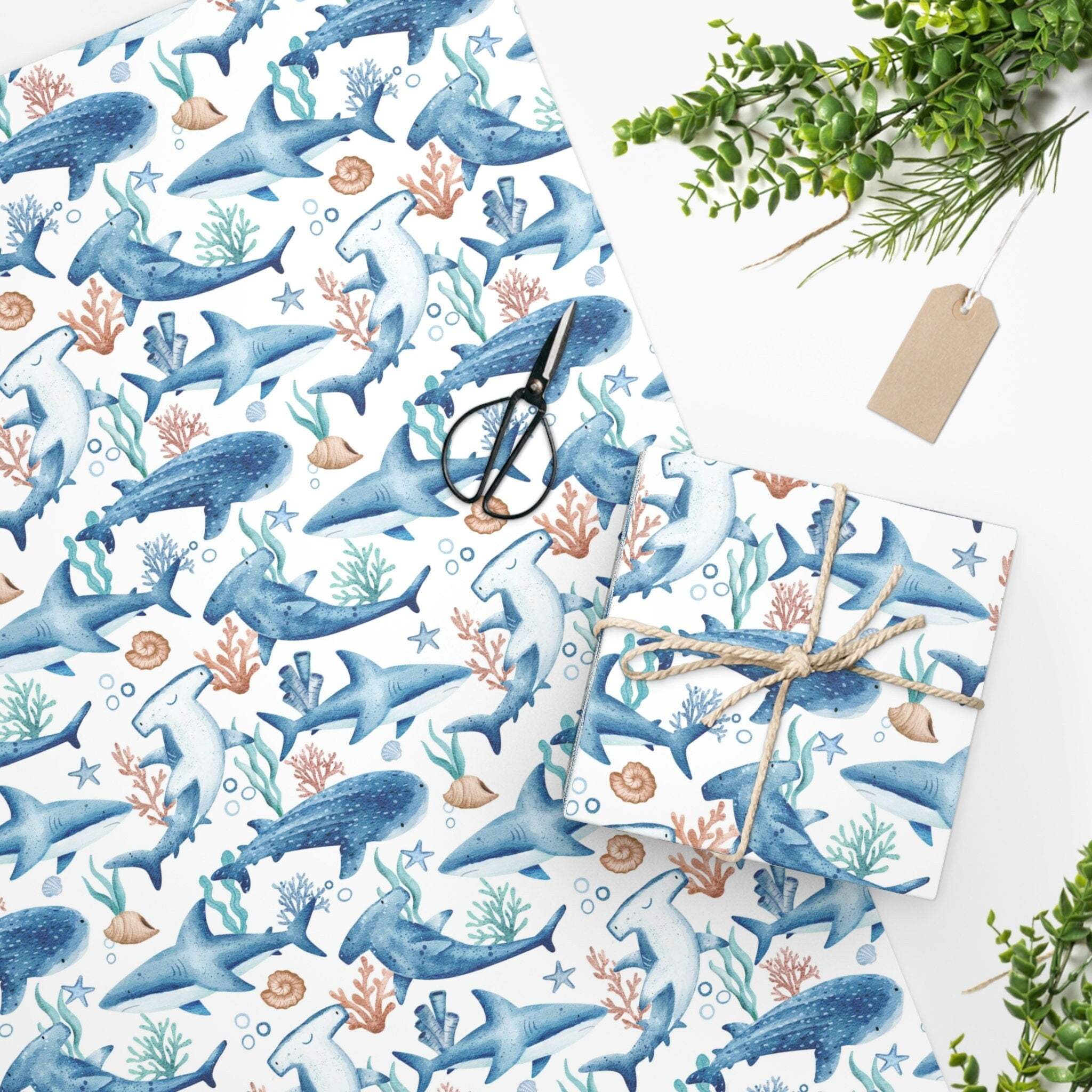 Shark Wrapping Paper Roll present wrapping kids wrap birthday present ...