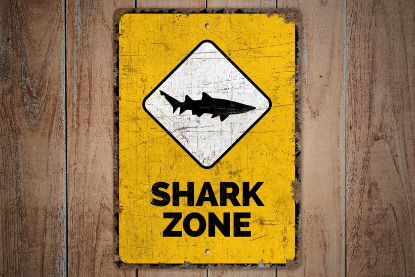 Shark Zone Sign Shark Zone Decor Beach Warning Sign Warning Sign Beach ...
