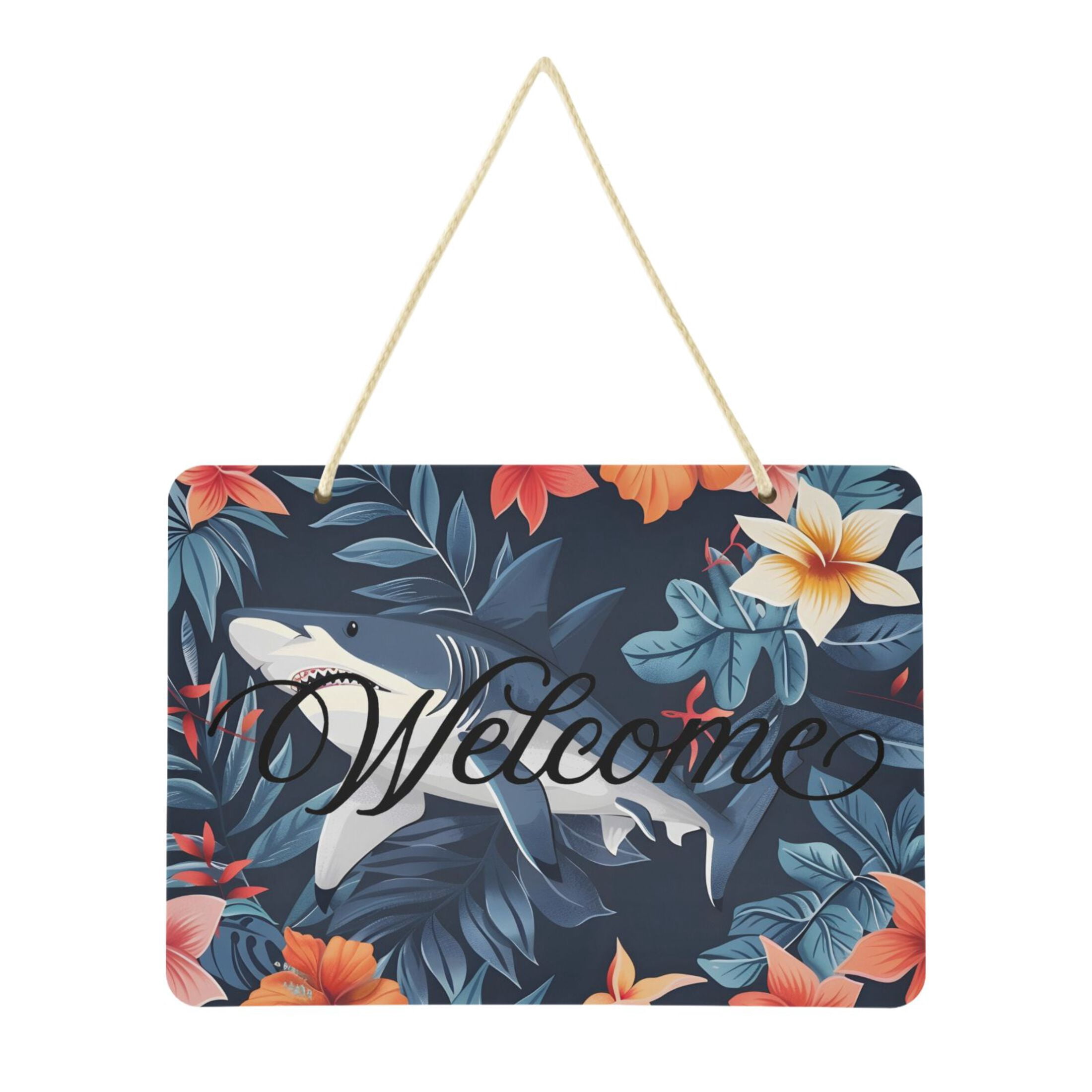 Shark in Flowers and Leaves Welcome Sign Front Door PVC 14x10 inch ...