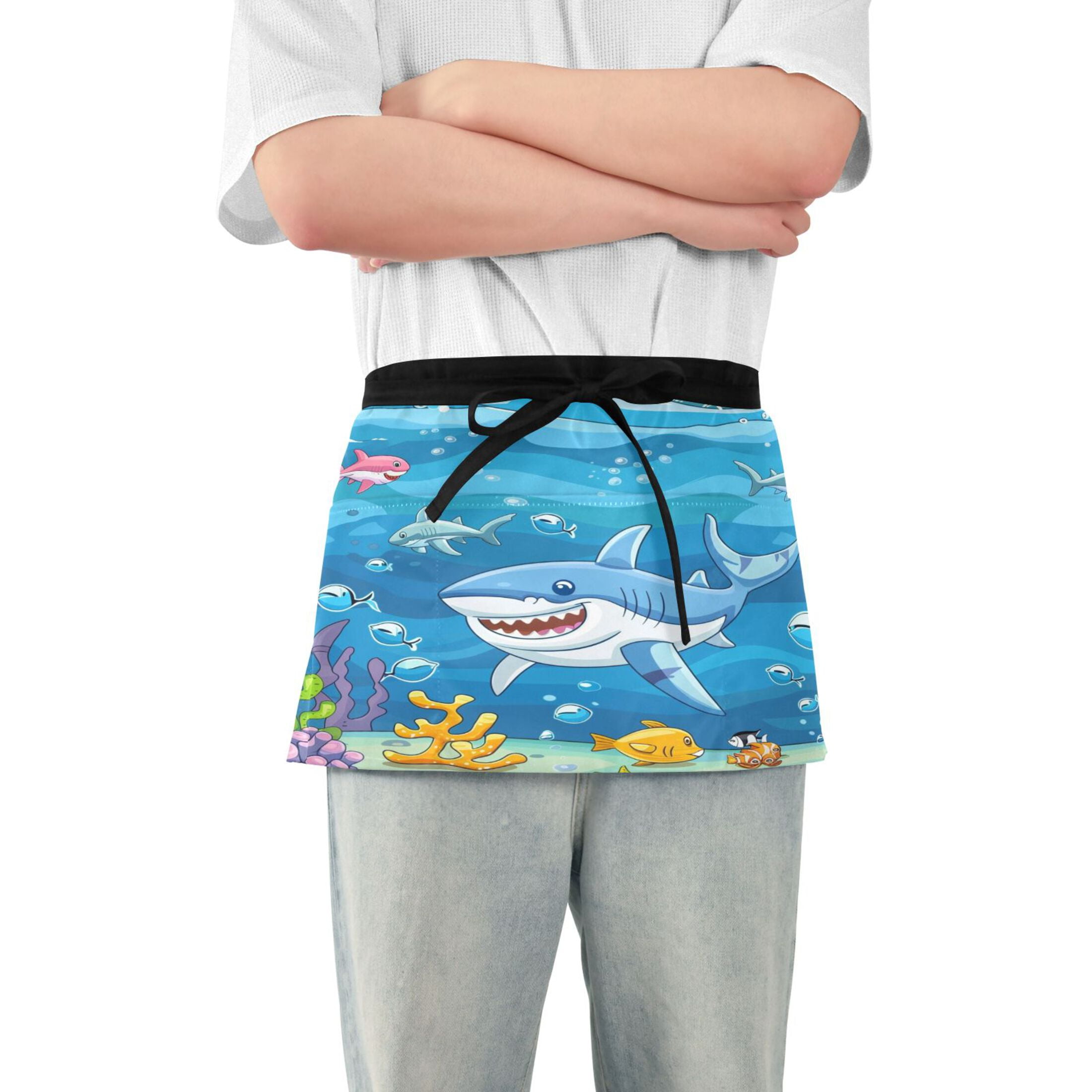 Shark in Ocean Server Apron with 3 Pockets Waterproof Waitress Waist ...