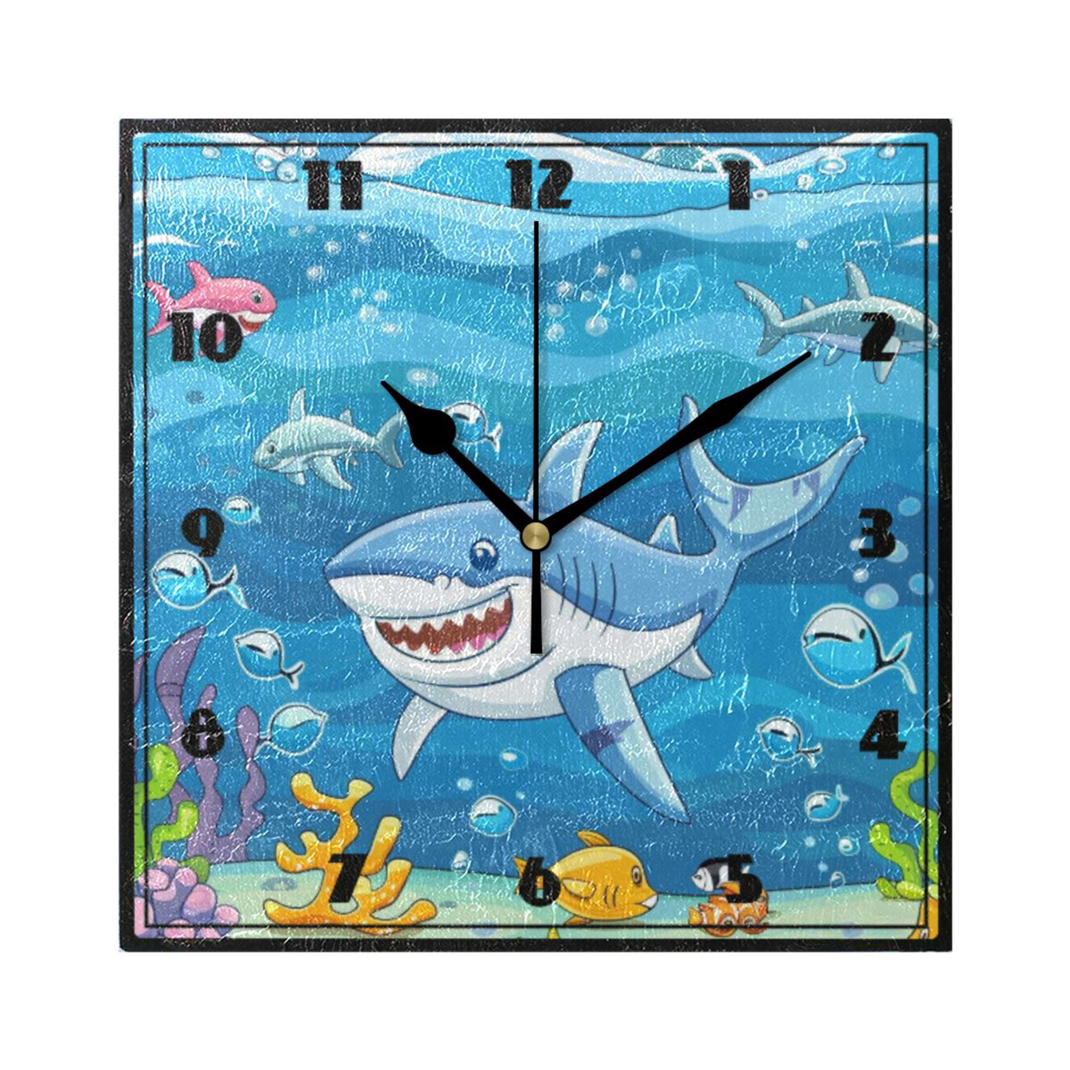 Shark in Ocean Wall Clock 7.78" Non-Ticking Silent Battery Operated for ...
