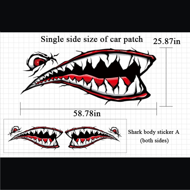 Shark mouth car decal pulling body side large scratch masking sticker ...
