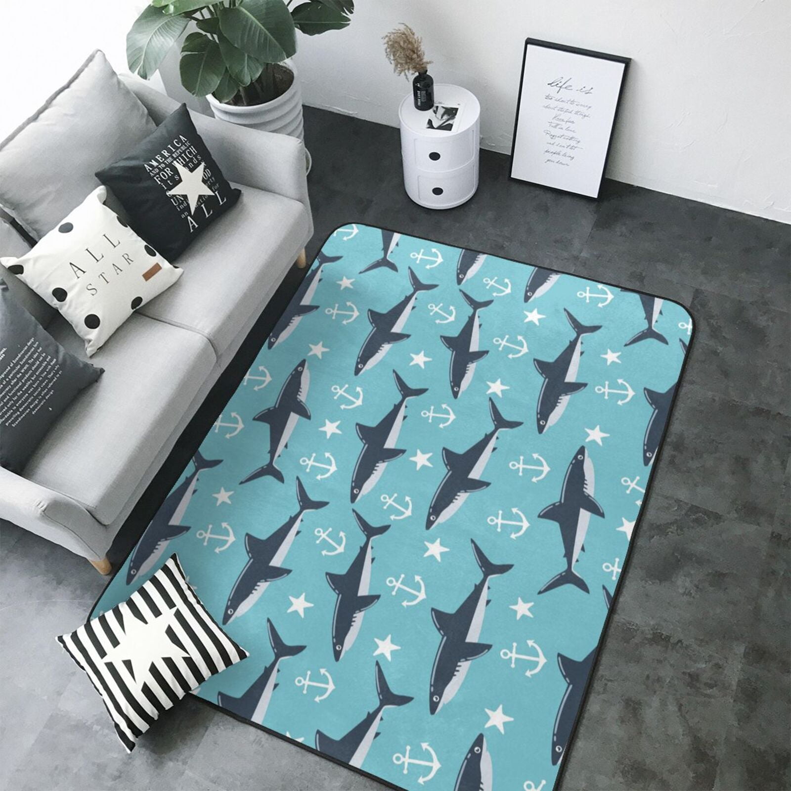 Shark star anchor blue cute Area Rugs for Living Room Bedroom, 5x7 Soft ...
