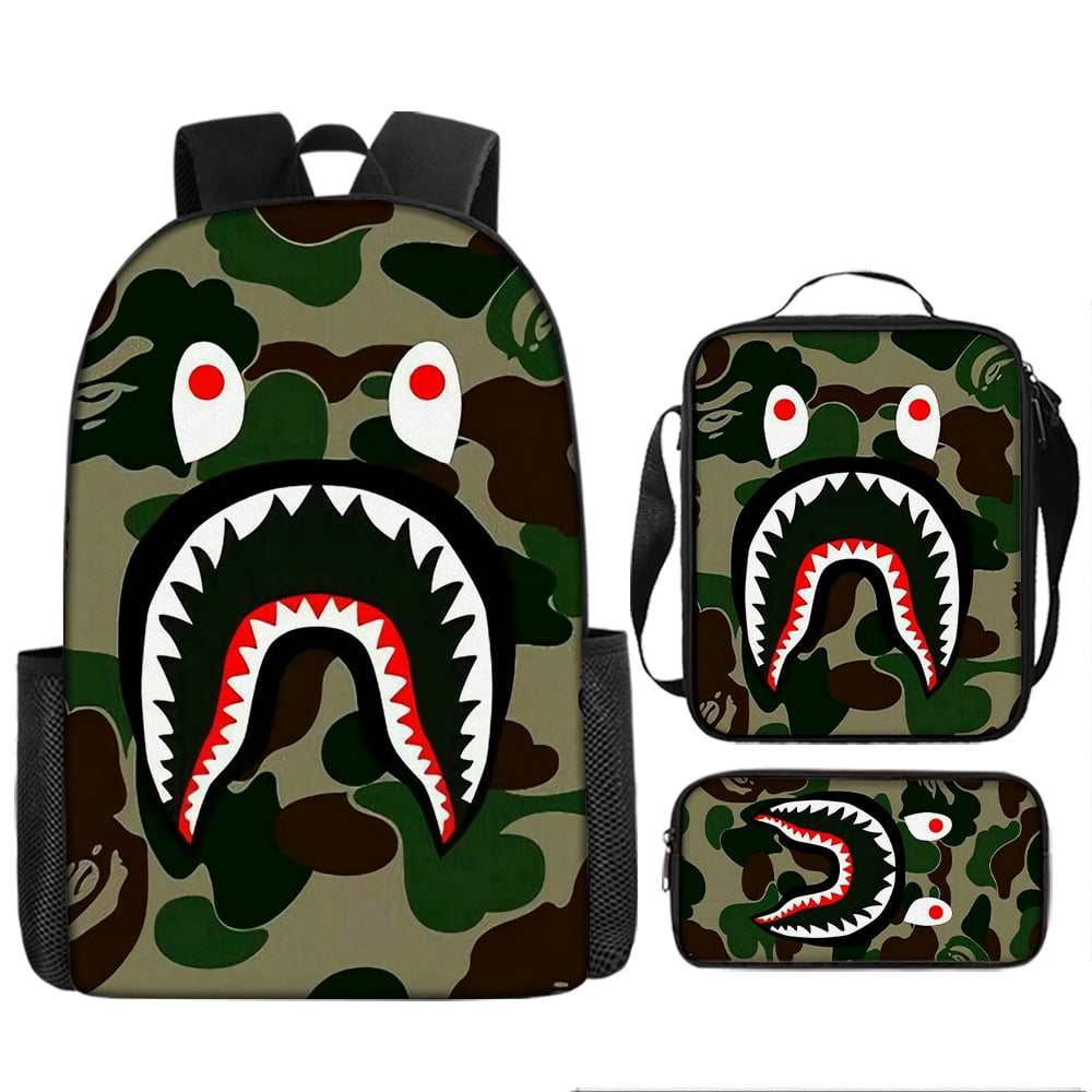 Shark three-piece bag cartoon primary student backpack pencil bag ...