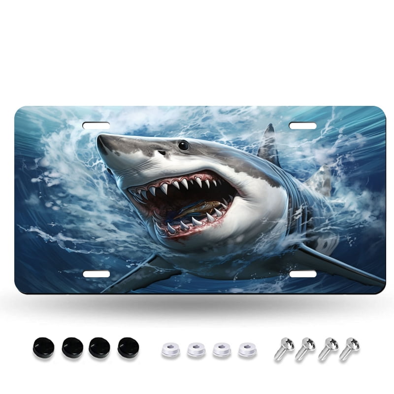 Shark with Mouth Wide Open and Sharp Teeth Front License Plate ...