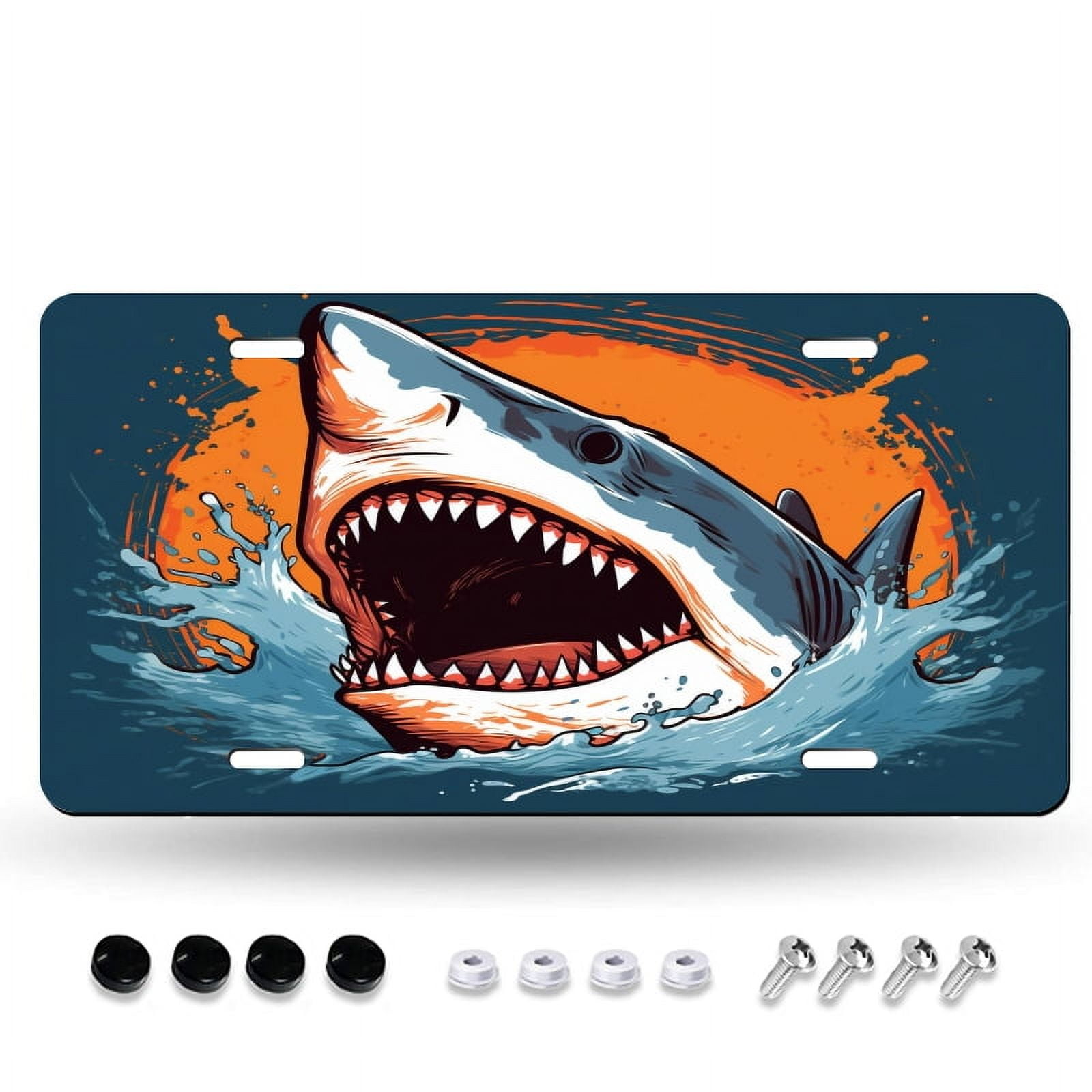 Shark with Open Mouth and Large Teeth Front License Plate, Decorative ...