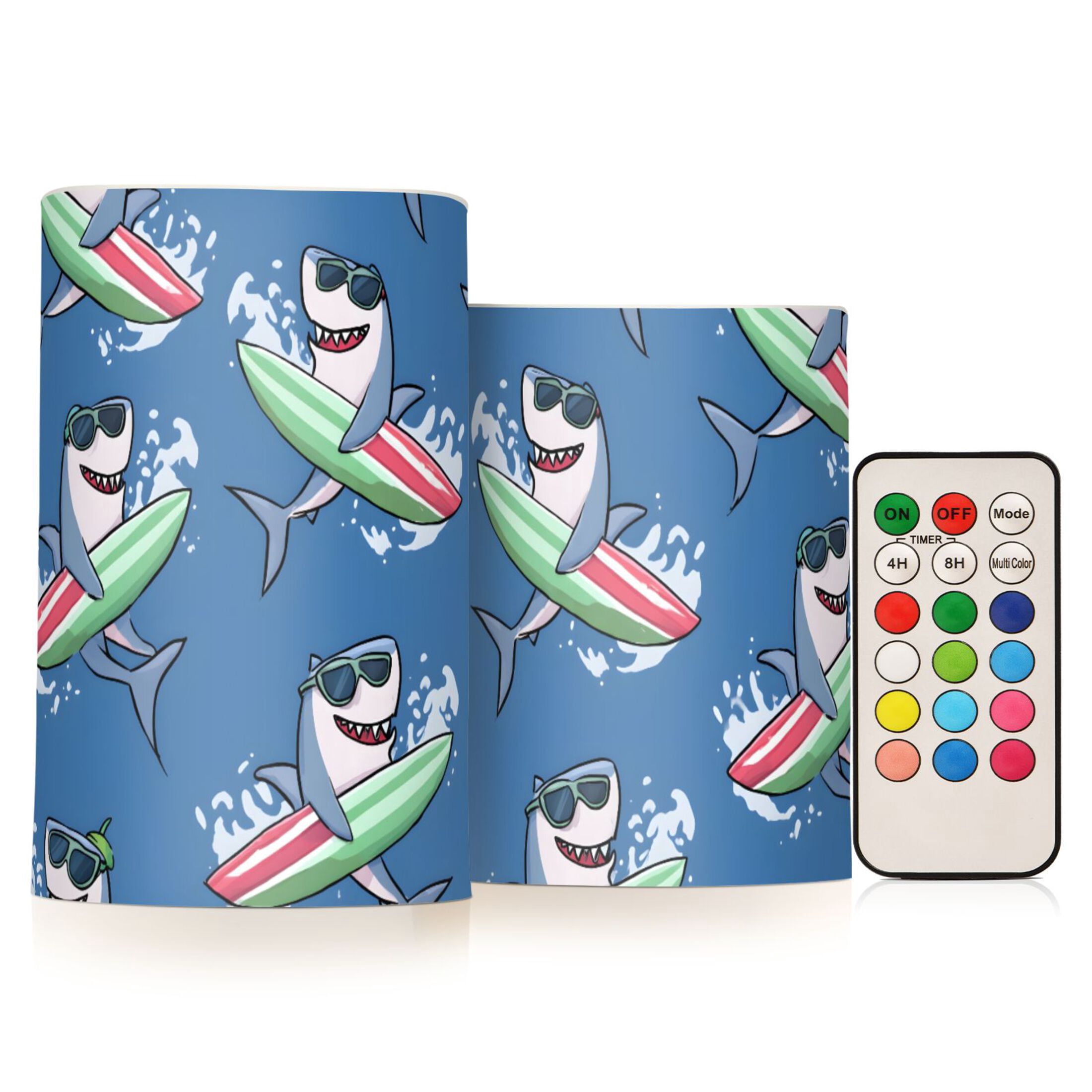 Shark with Surfboard Pattern Flameless LED Candle Set with Remote ...