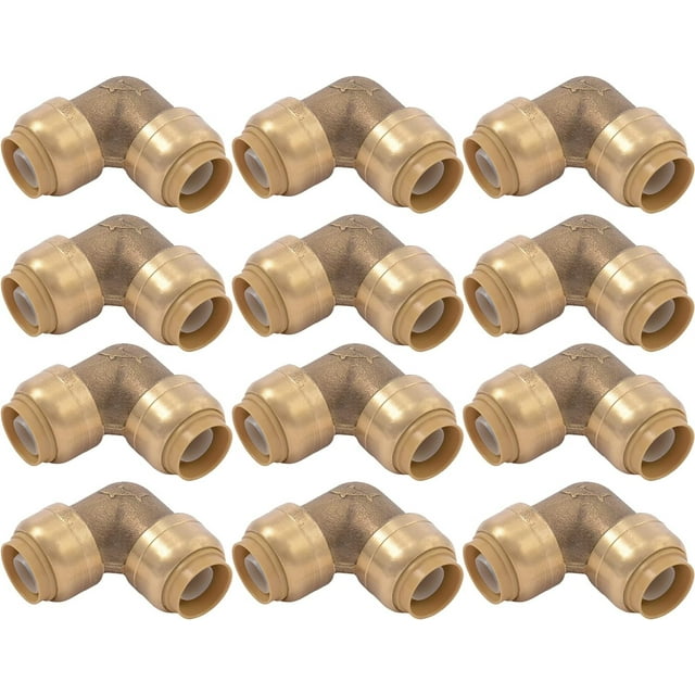 SharkBite 1/2 Inch 90 Degree Elbow, Pack of 12, Push to Connect Brass Plumbing Fitting, PEX Pipe ...