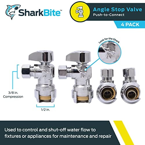 SharkBite 1/2 x 3/8 Inch Compression Angle Stop Valve, Pack of 4 ...