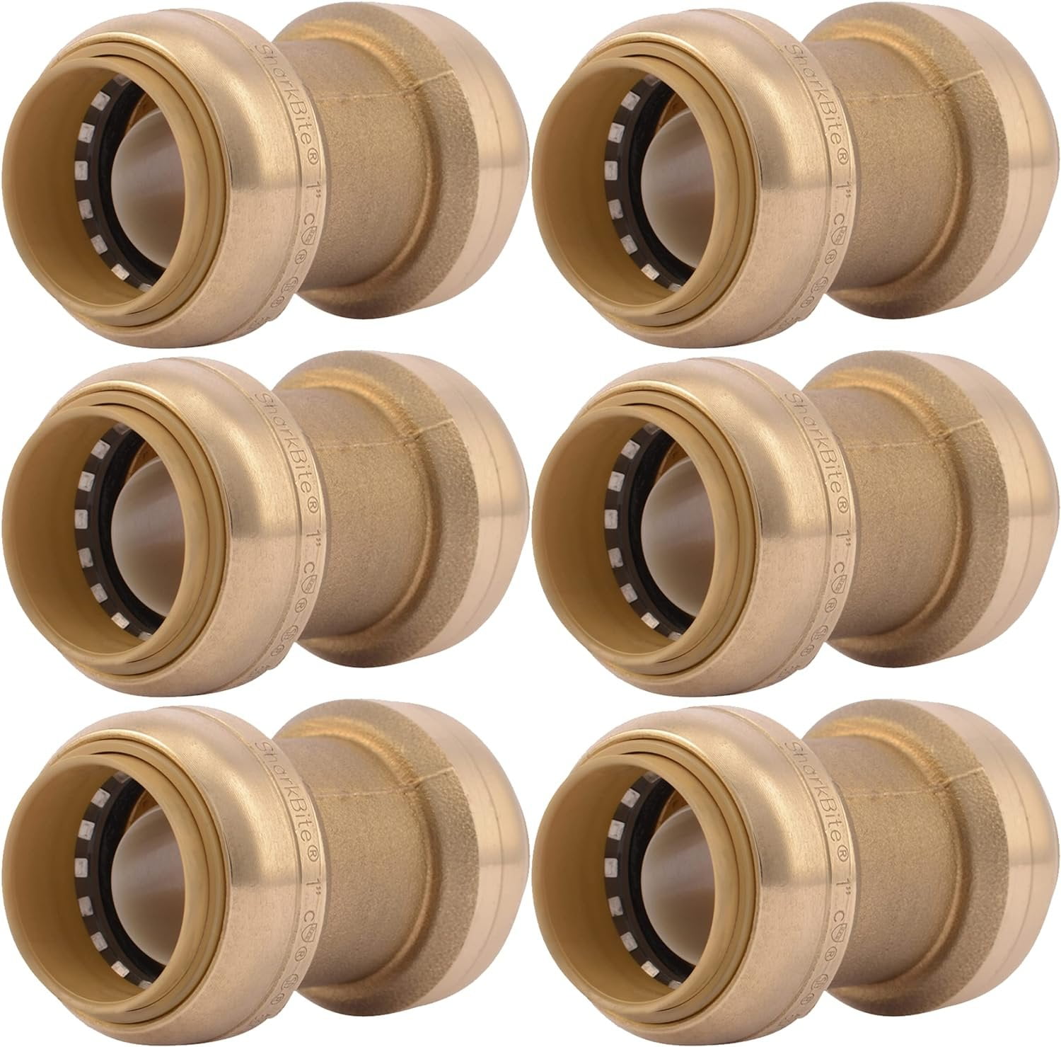 SharkBite 1 Inch Coupling, Pack of 6, Push to Connect Brass Plumbing ...