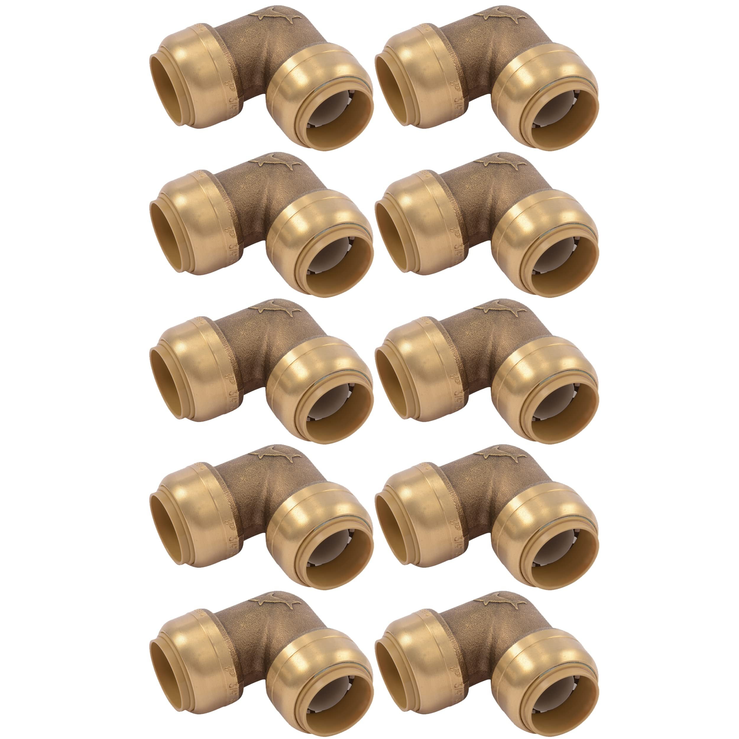 SharkBite 3/4 Inch 90 Degree Elbow, Pack of 10, Push to Connect Brass Plumbing Fitting, PEX Pipe ...