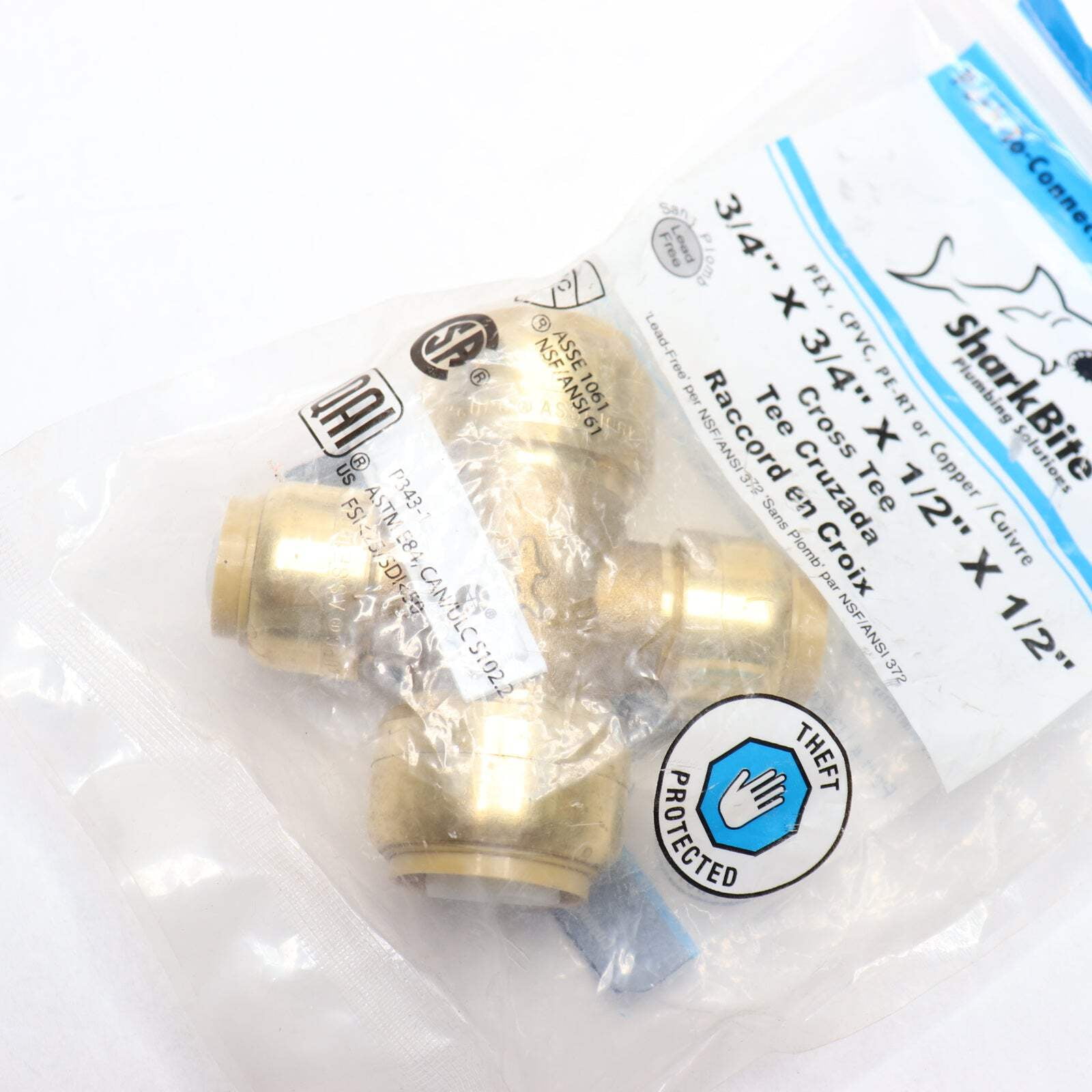 SharkBite Cross Tee Push To Connect Plumbing Fitting Brass 3/4" x 1/2 ...
