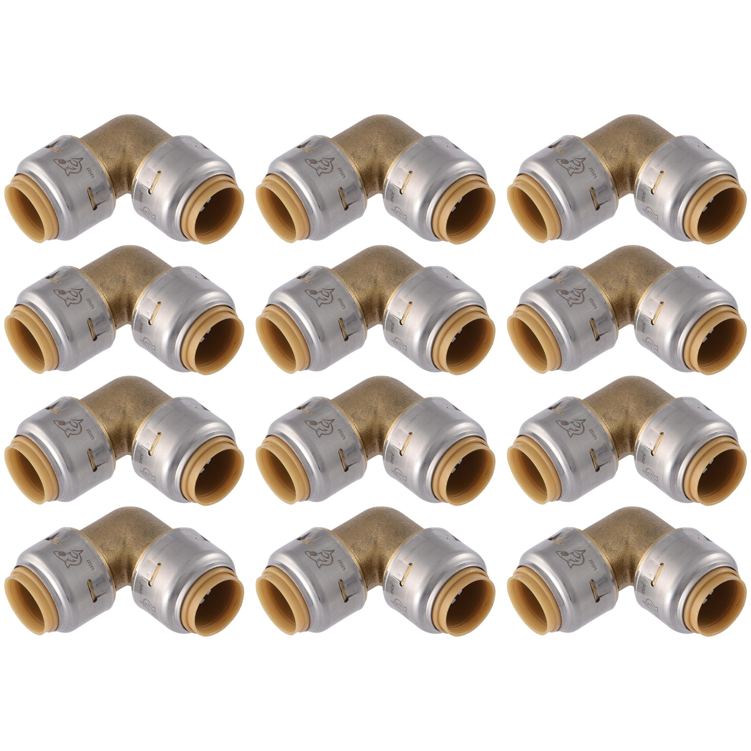 SharkBite Max 1/2 Inch 90 Degree Elbow, Pack of 12, Push to Connect Brass Plumbing Fitting, PEX ...