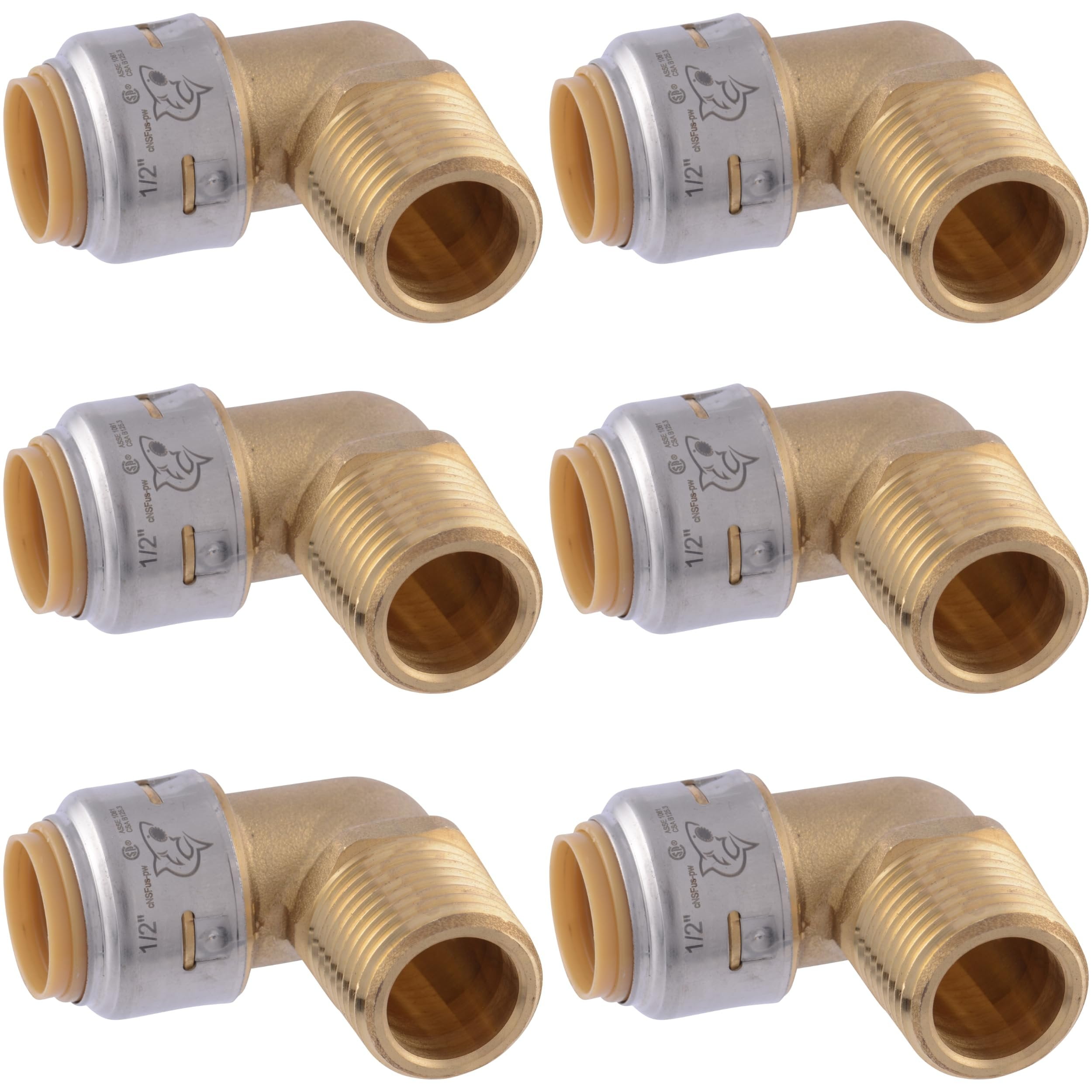 SharkBite Max 1/2 Inch x 1/2 Inch 90 Degree Male Adapter Elbow, Pack of 6, Push to Connect Brass ...